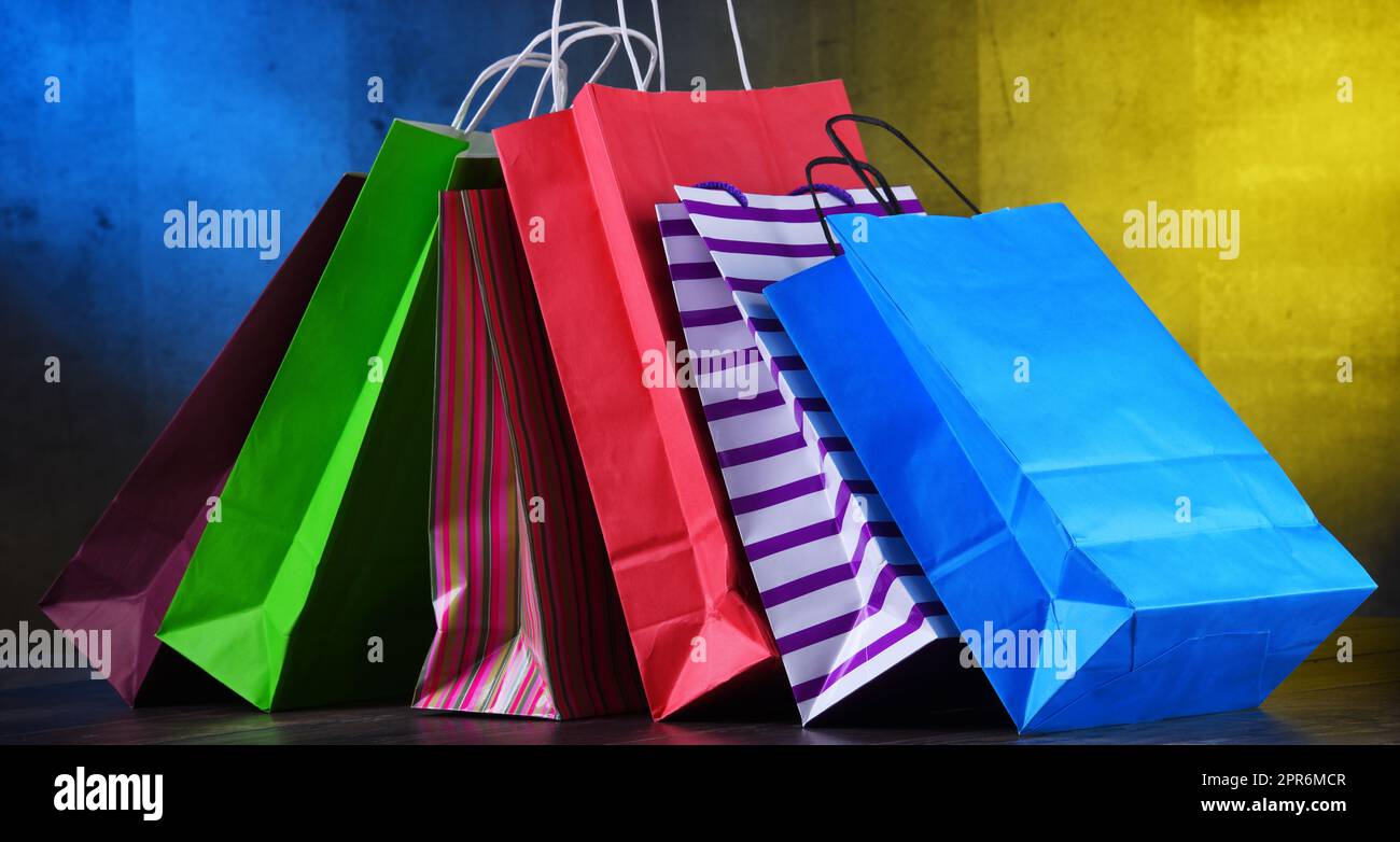 Composition with colorful paper shopping bags Stock Photo - Alamy