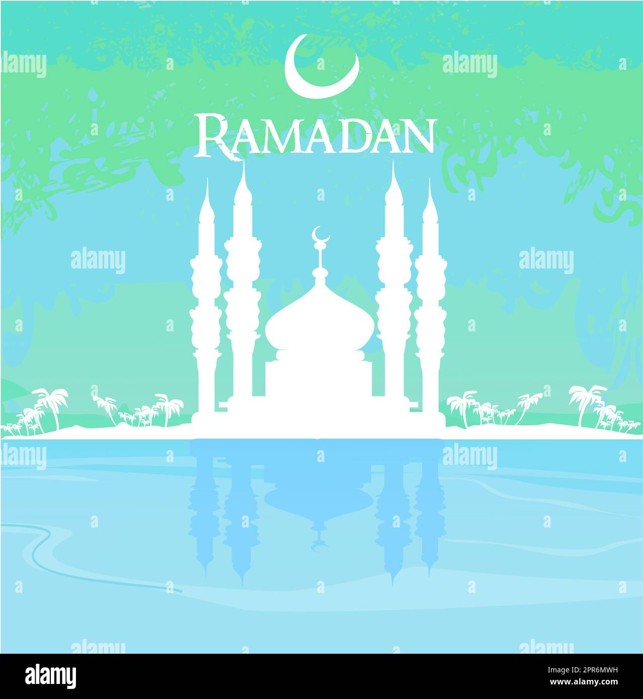 Ramadan background - mosque silhouette vector card Stock Photo - Alamy