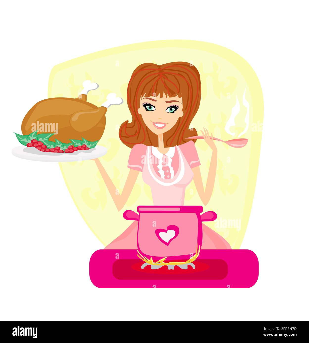 Beautiful lady cooking soup and serving chicken Stock Photo - Alamy