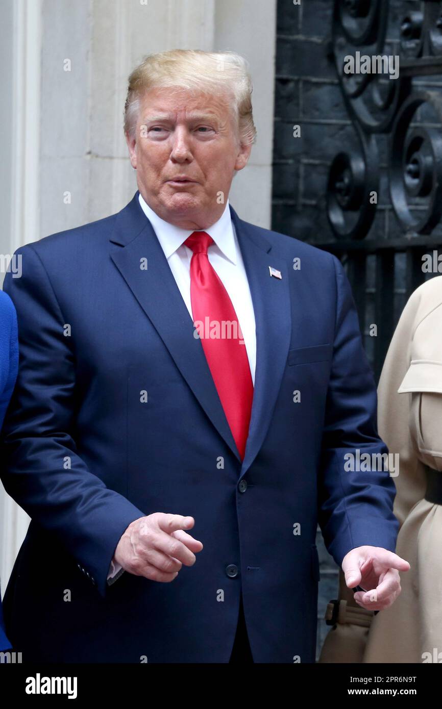 US President Donald Trump arrives at Number 10 Downing Street in London ...