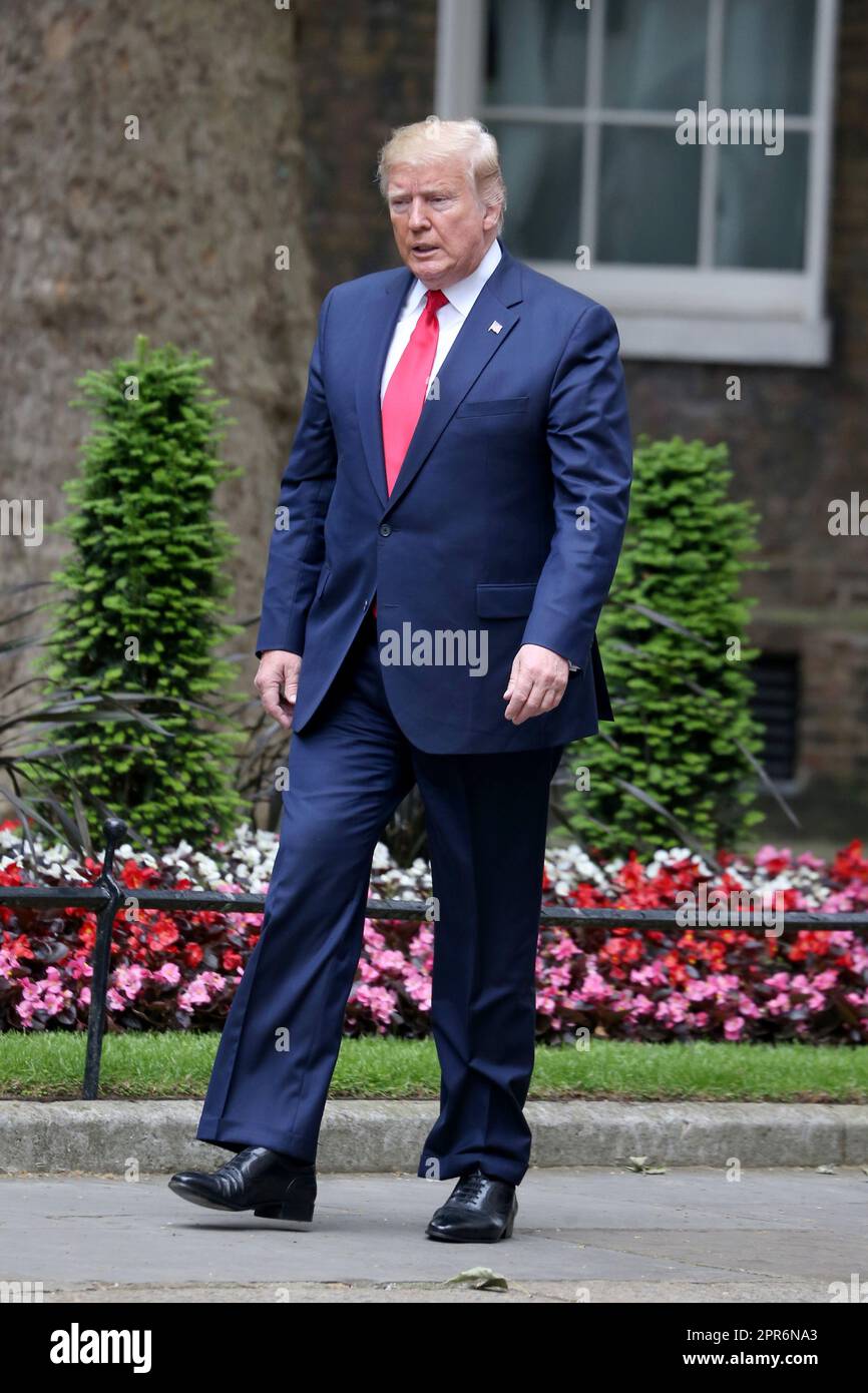 US President Donald Trump arrives at Number 10 Downing Street in London ...