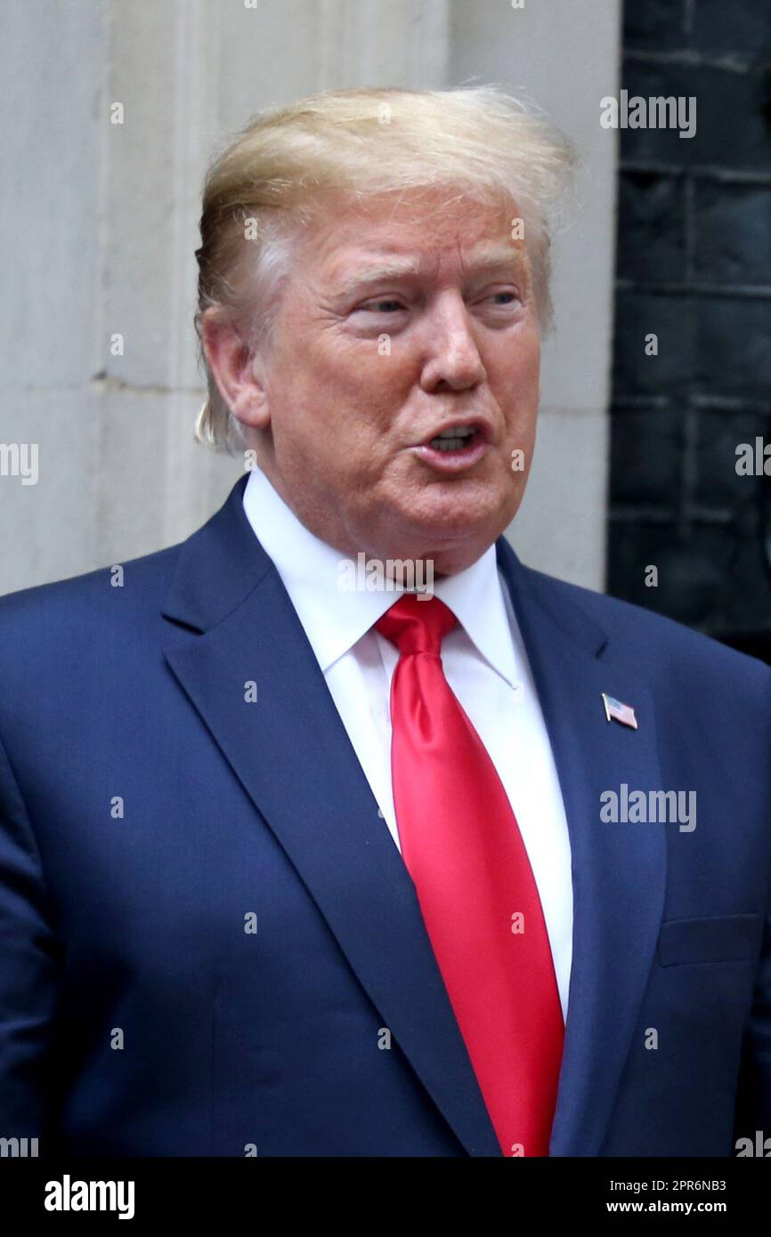 US President Donald Trump arrives at Number 10 Downing Street in London ...