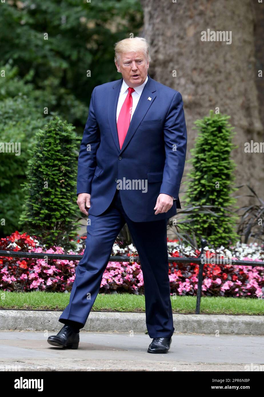 US President Donald Trump arrives at Number 10 Downing Street in London ...