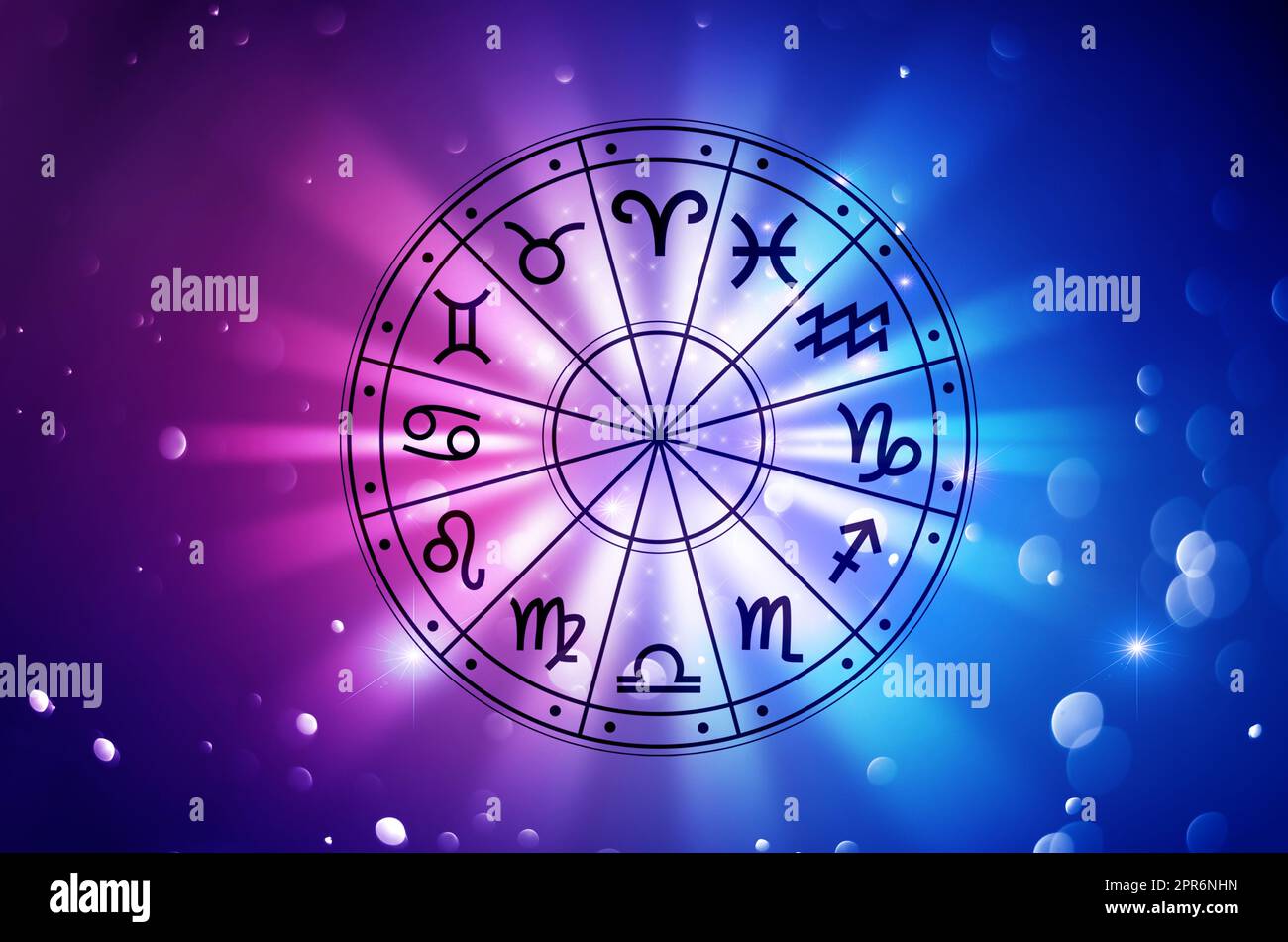 Zodiac signs inside of horoscope circle. Astrology in the sky with many ...