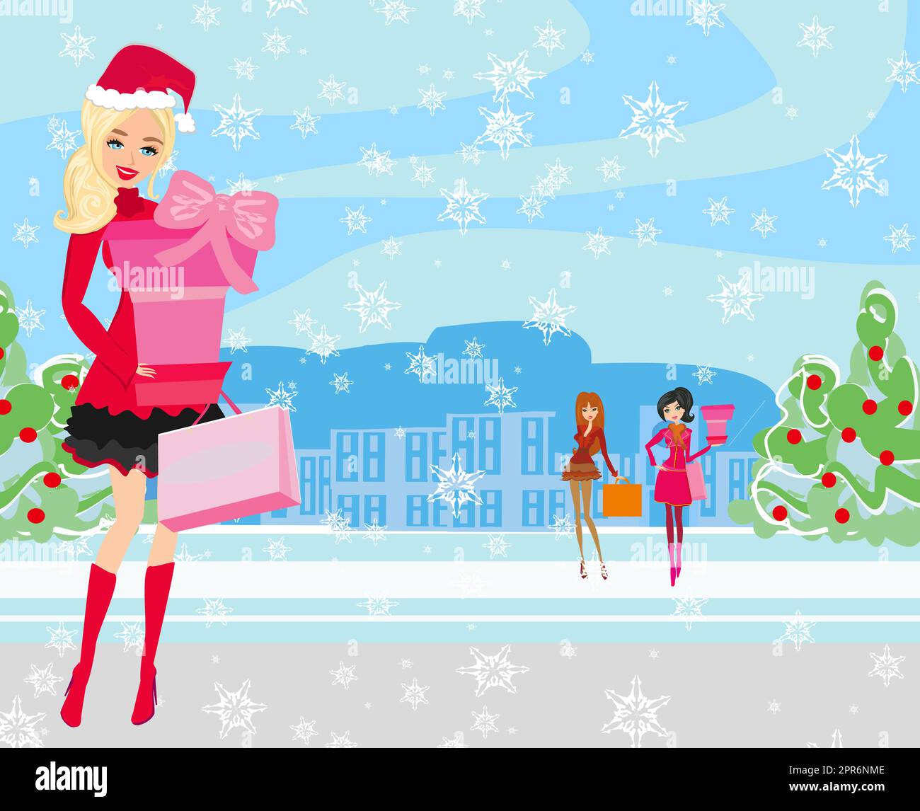 Beautiful girls on winter shopping Stock Photo - Alamy