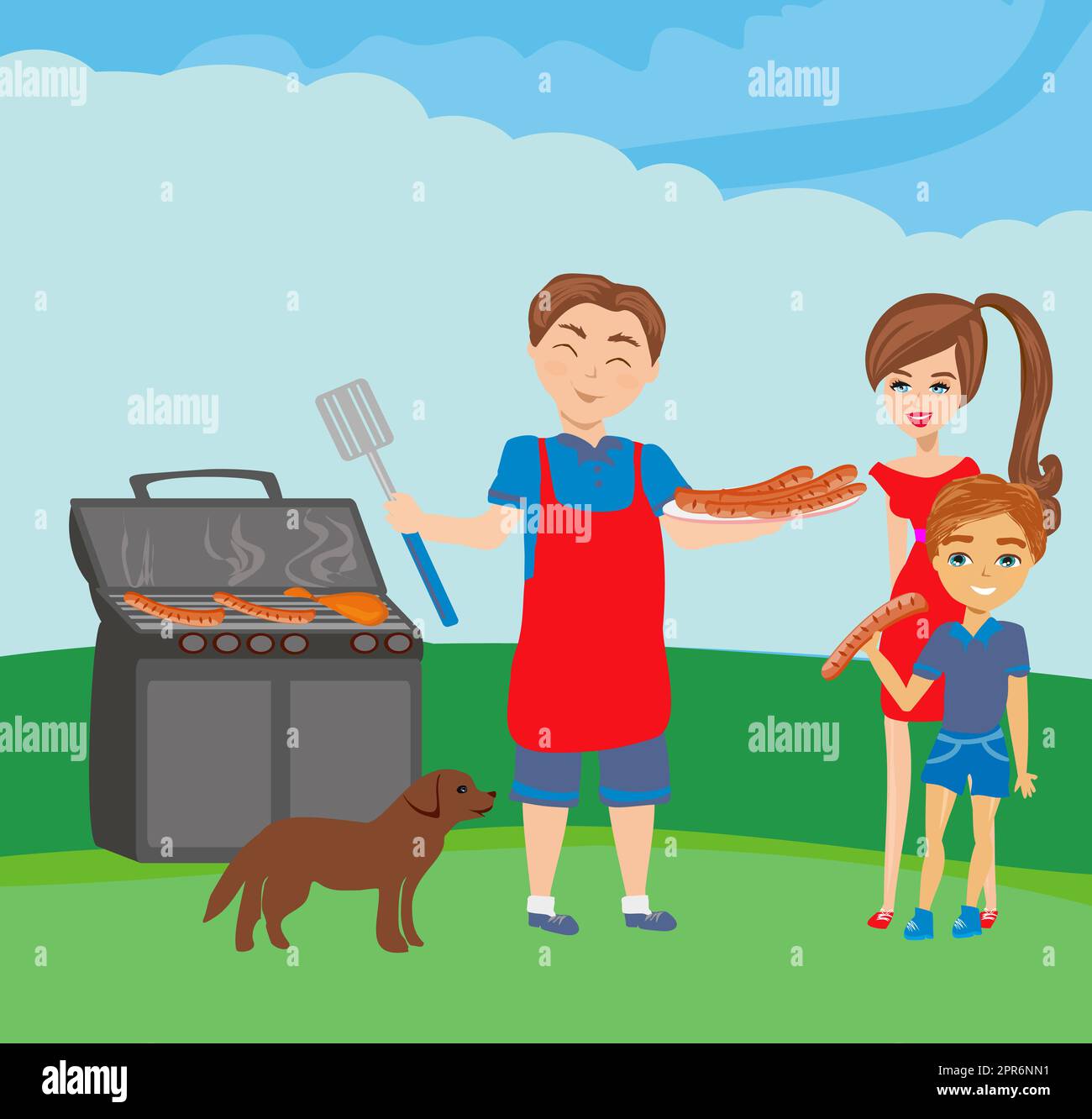 family bbq party in the garden Stock Photo - Alamy