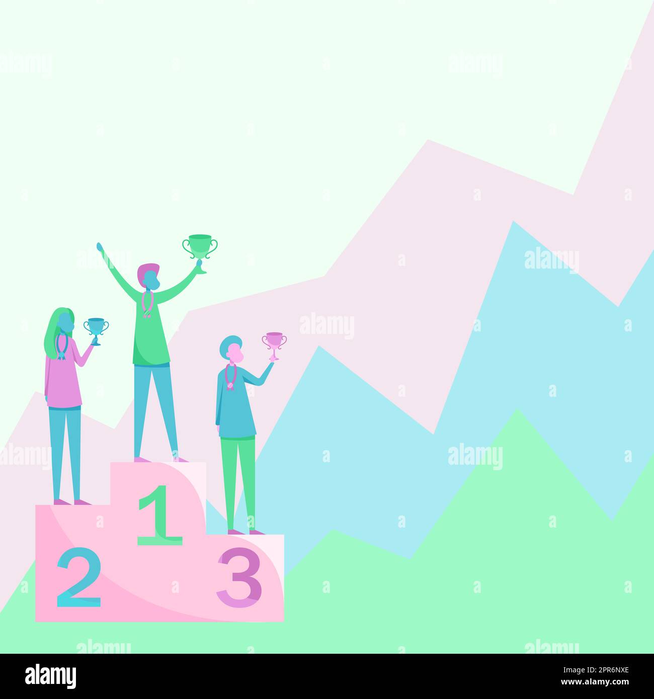 Three Competitors Standing On Podium Holding Trophies Celebrating ...