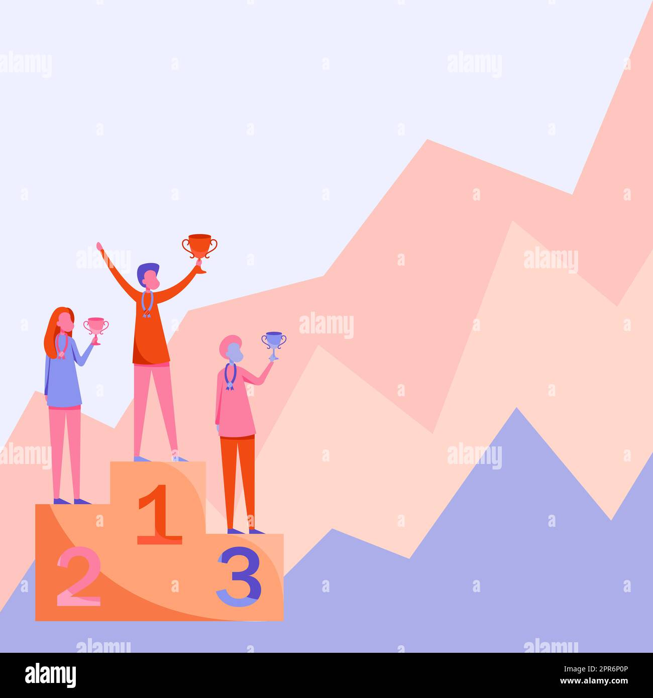 Three Competitors Standing On Podium Holding Trophies Celebrating ...