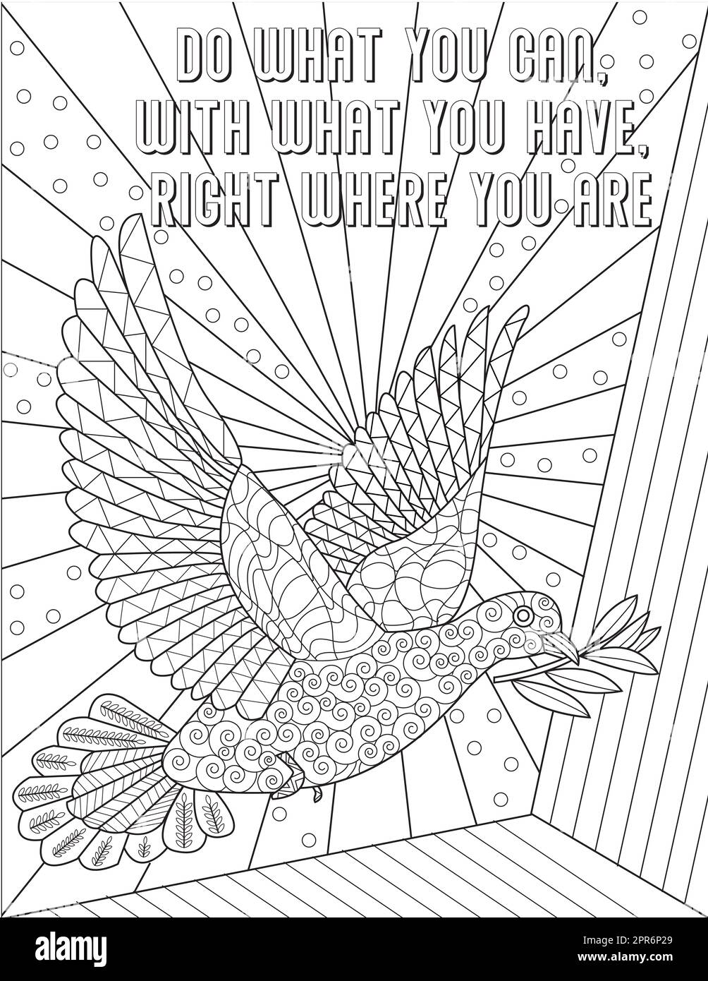 Dove Carrying Piece Of Plant While Flying Colorless Line Drawing Stock ...