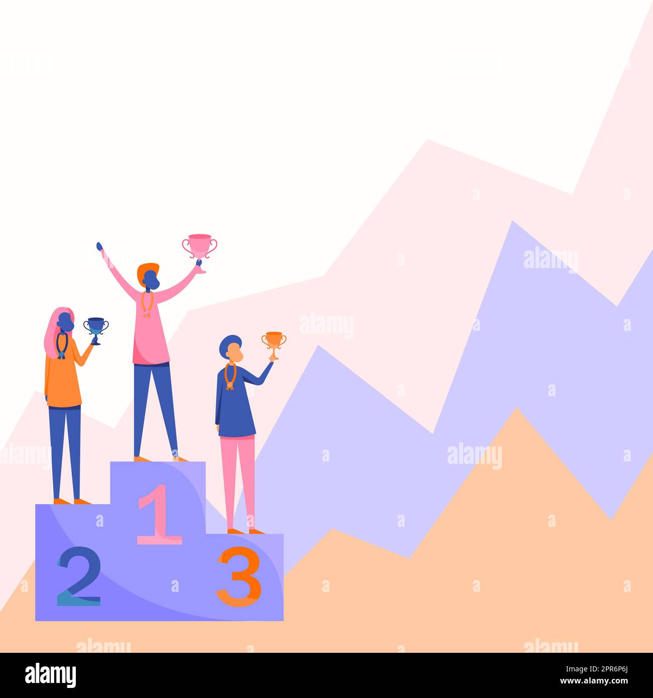 Three Competitors Standing On Podium Holding Trophies Celebrating ...