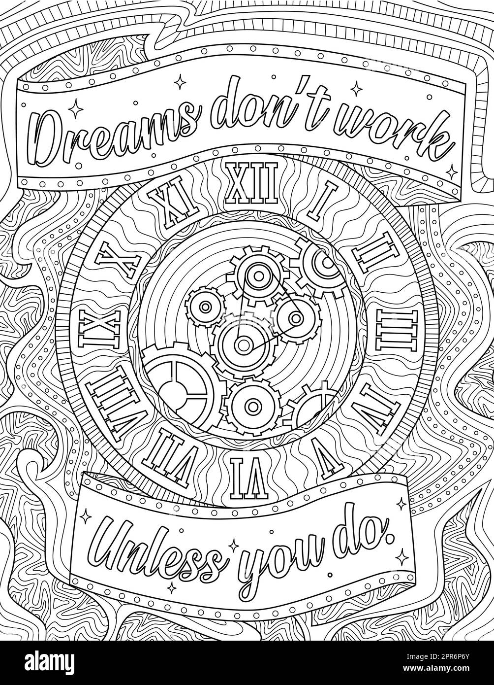 Clock With Roman Numerals And Rotating Gears Colorless Line Drawing ...