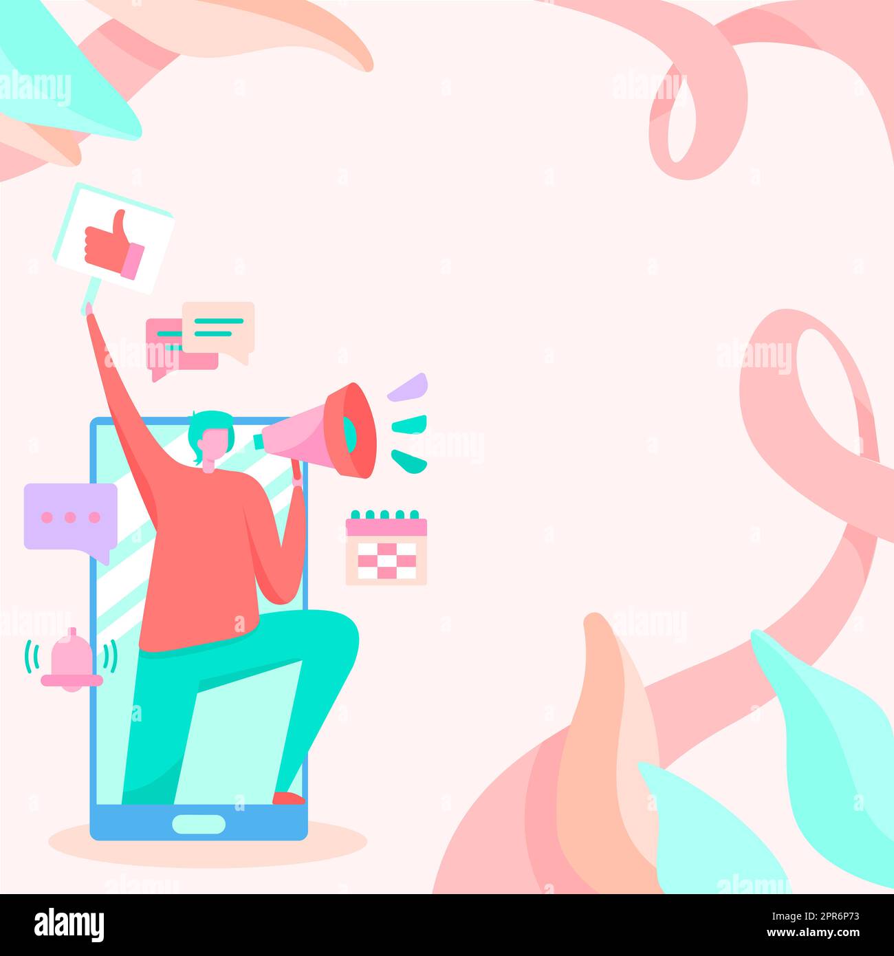 Man Standing Large Phone Holding Megaphone Raising Hand With Thumb Sign ...