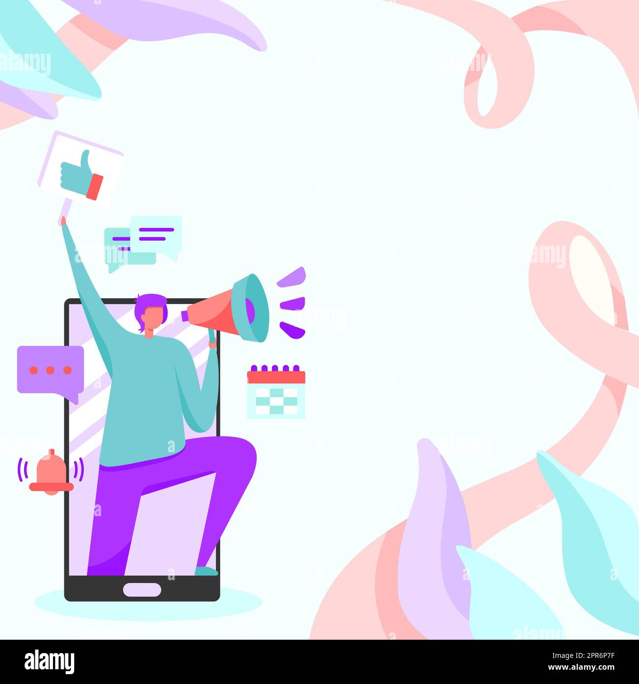 Man Standing Large Phone Holding Megaphone Raising Hand With Thumb Sign ...