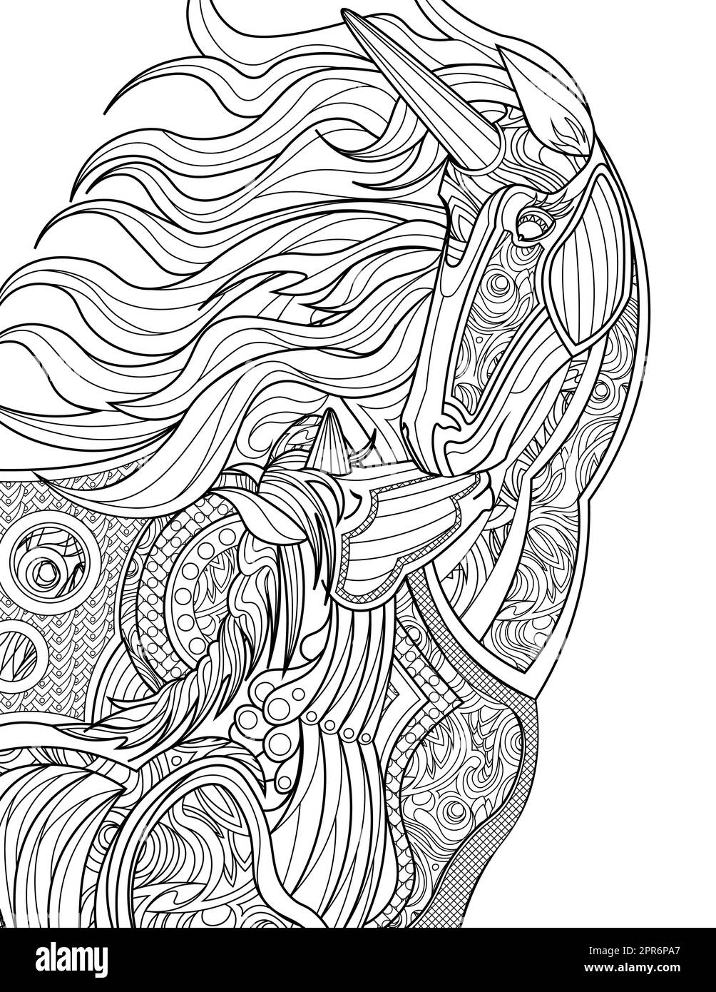 Mother Unicorn Giving Her Baby A Kiss Colorless Line Drawing Stock ...