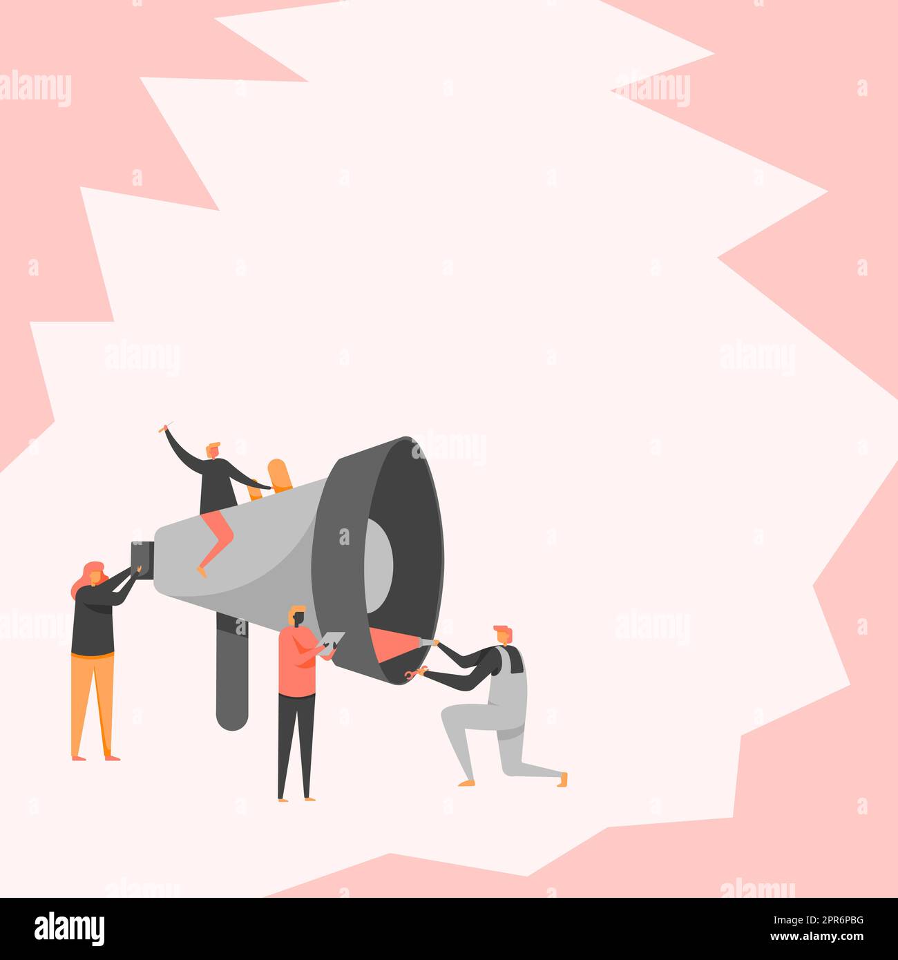 Four Colleagues Inspecting Using Megaphone Displaying Teamwork Stock ...