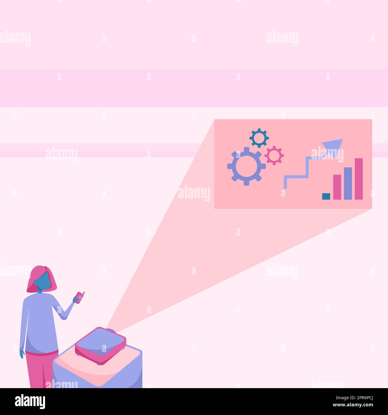 Lady Standing Holding Projector Remote Control Presenting Graph Growth ...