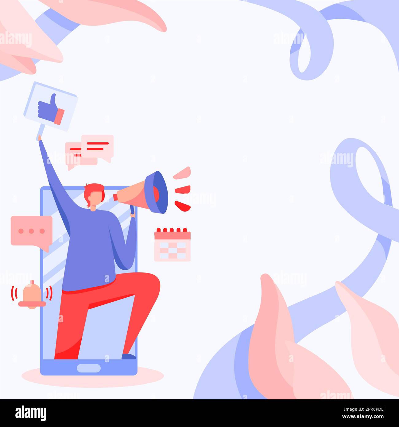 Man Standing Large Phone Holding Megaphone Raising Hand With Thumb Sign ...