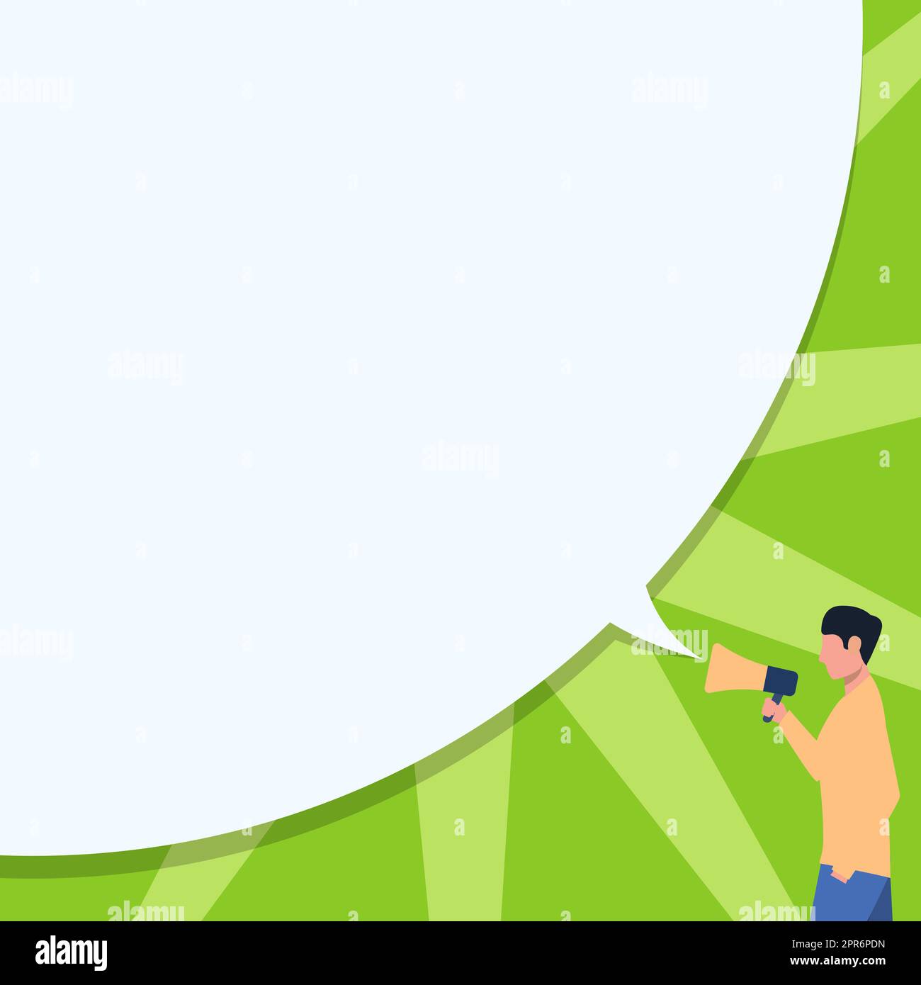 Man Drawing Hand In Pocket Holding Megaphone With Large Speech Bubble ...