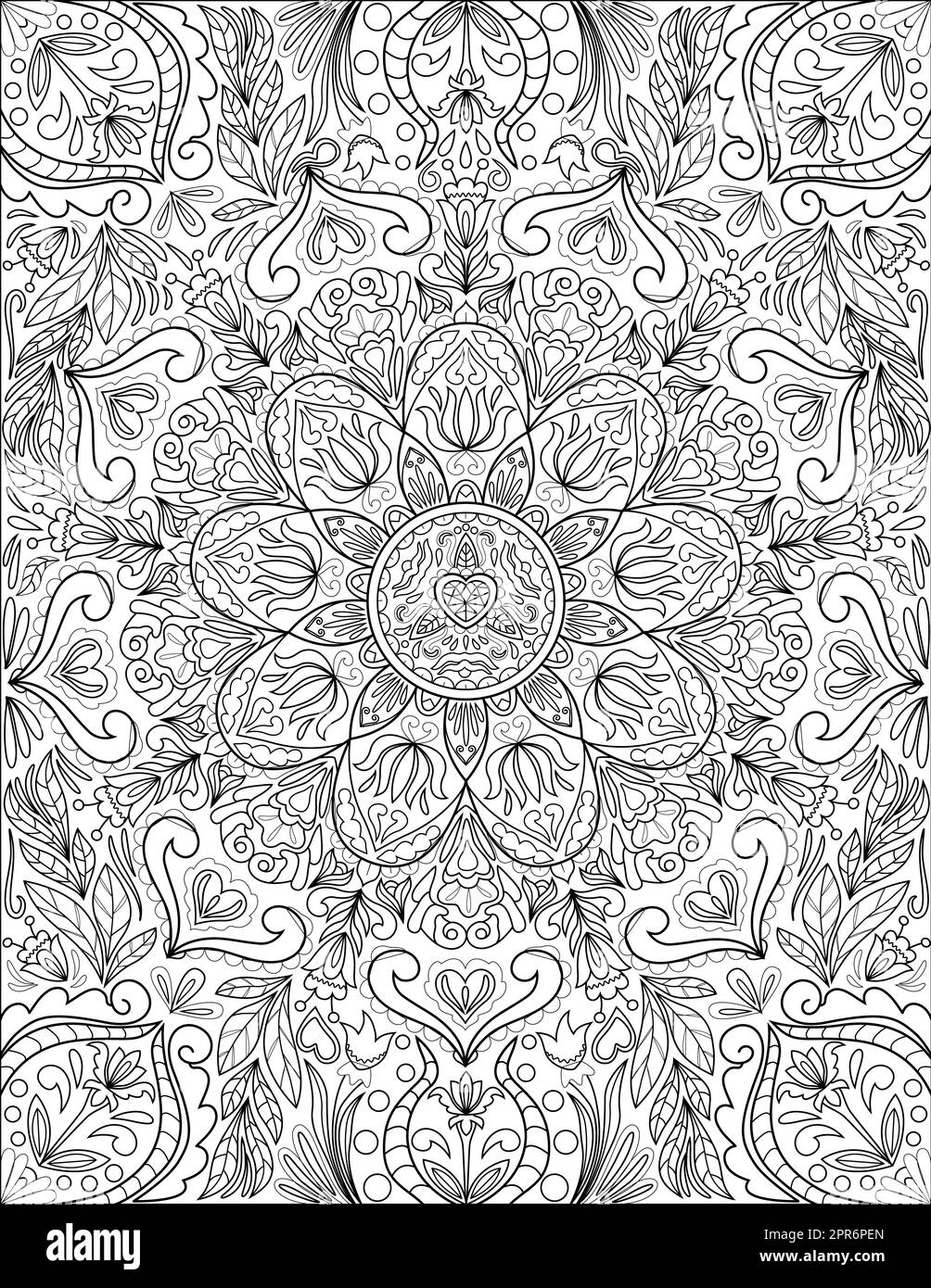 Kaleidoscope Symmetrical Mandala Flower Colorless Line Drawing Stock ...