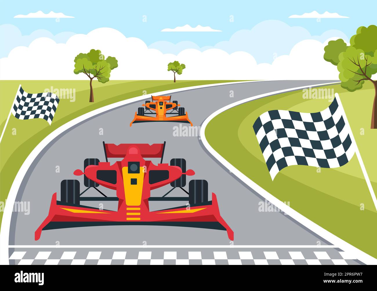 Formula Racing Sport Car Reach on Race Circuit the Finish Line Cartoon ...