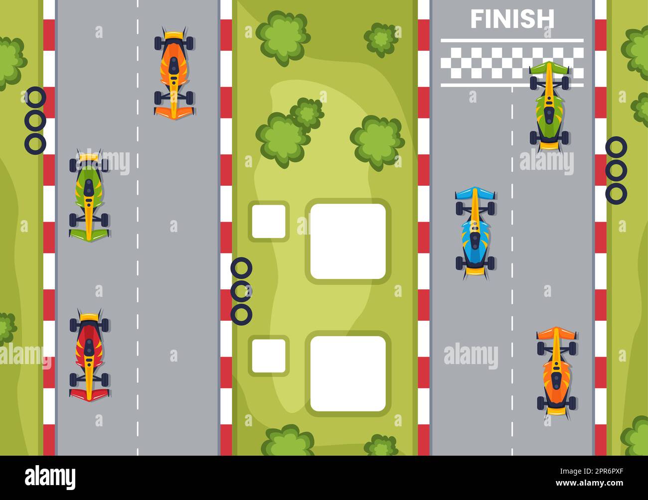 Formula Racing Sport Car Reach on Race Circuit the Finish Line Cartoon ...