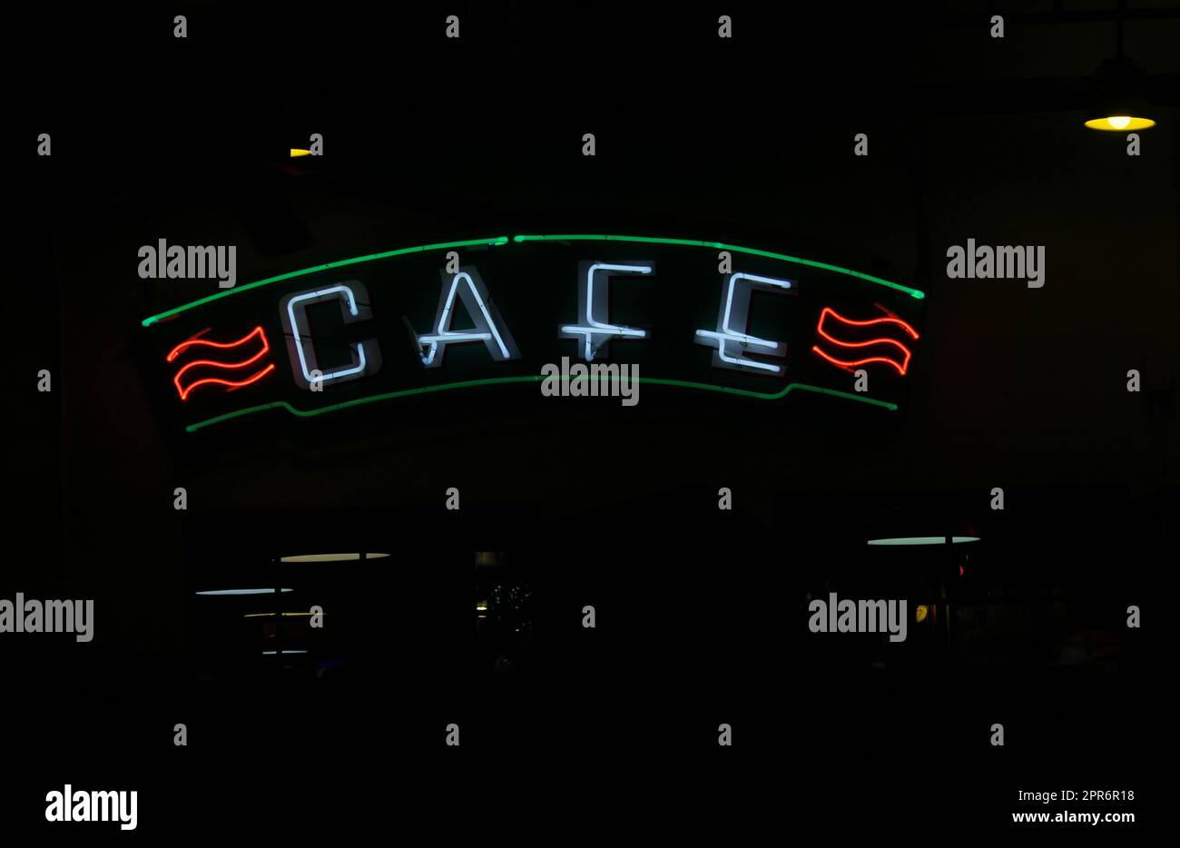 Vintage Neon Cafe Sign on Small Town Restaurant Stock Photo - Alamy