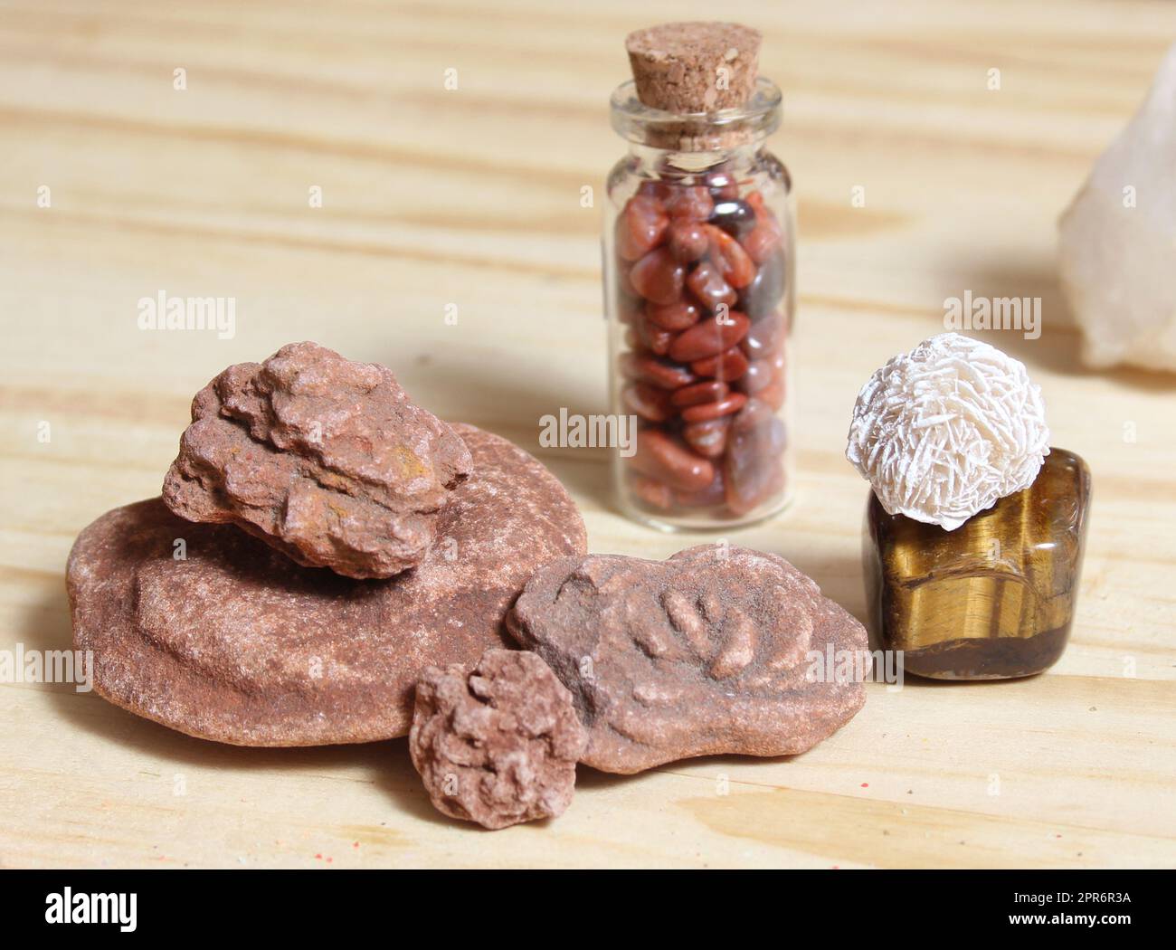 Desert Rose Rock Varieties With Jar of Agate Stock Photo - Alamy