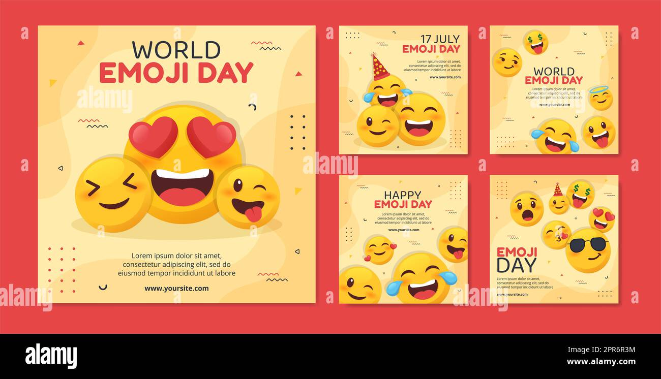 World Emoji Day Social Media Post Template Flat Cartoon Background ...