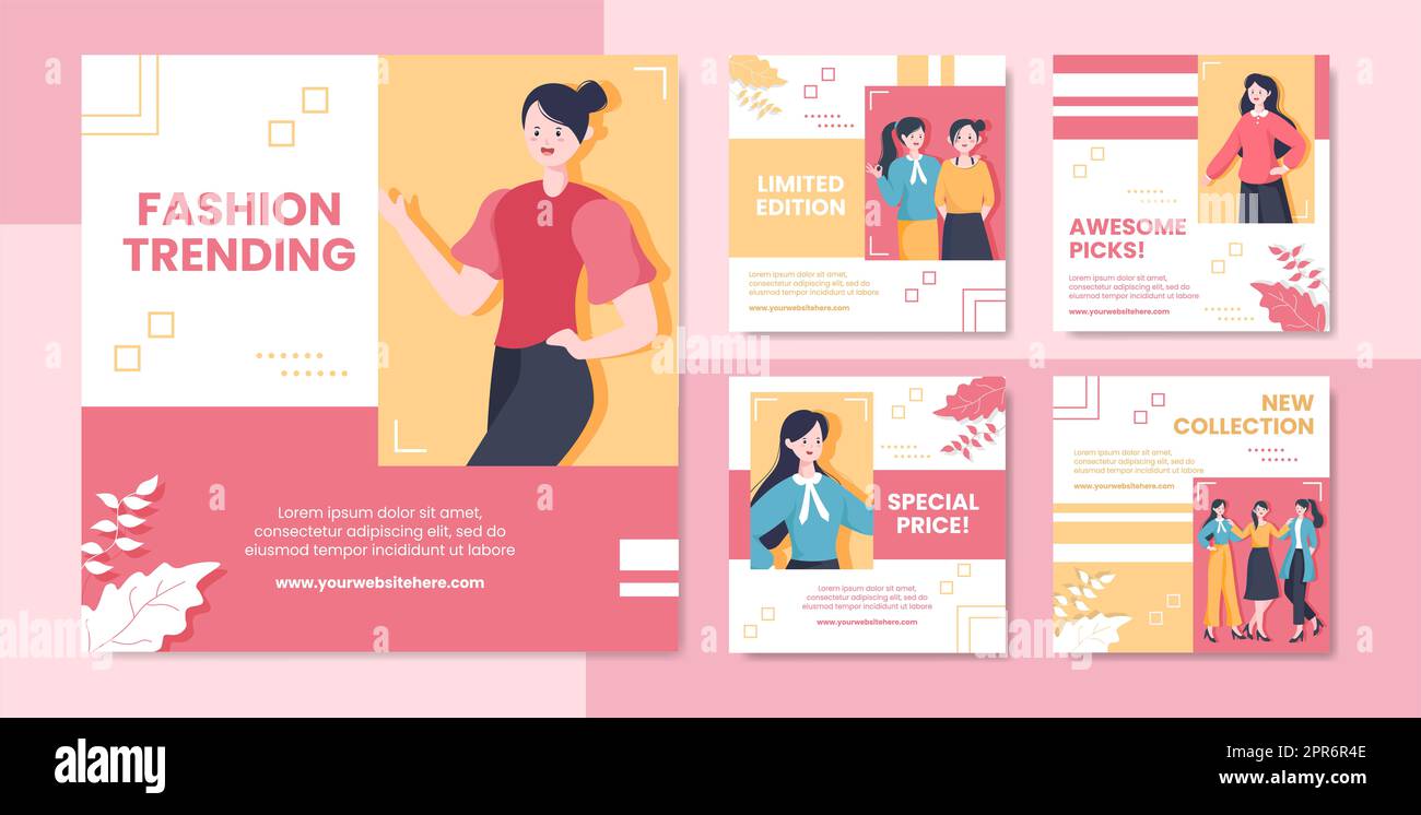 Stylish Fashion Social Media Post Template Flat Cartoon Background ...