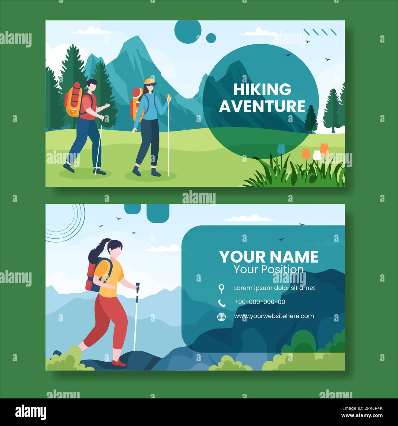 Hiking Mountain Card Horizontal Template Flat Cartoon Background Vector ...