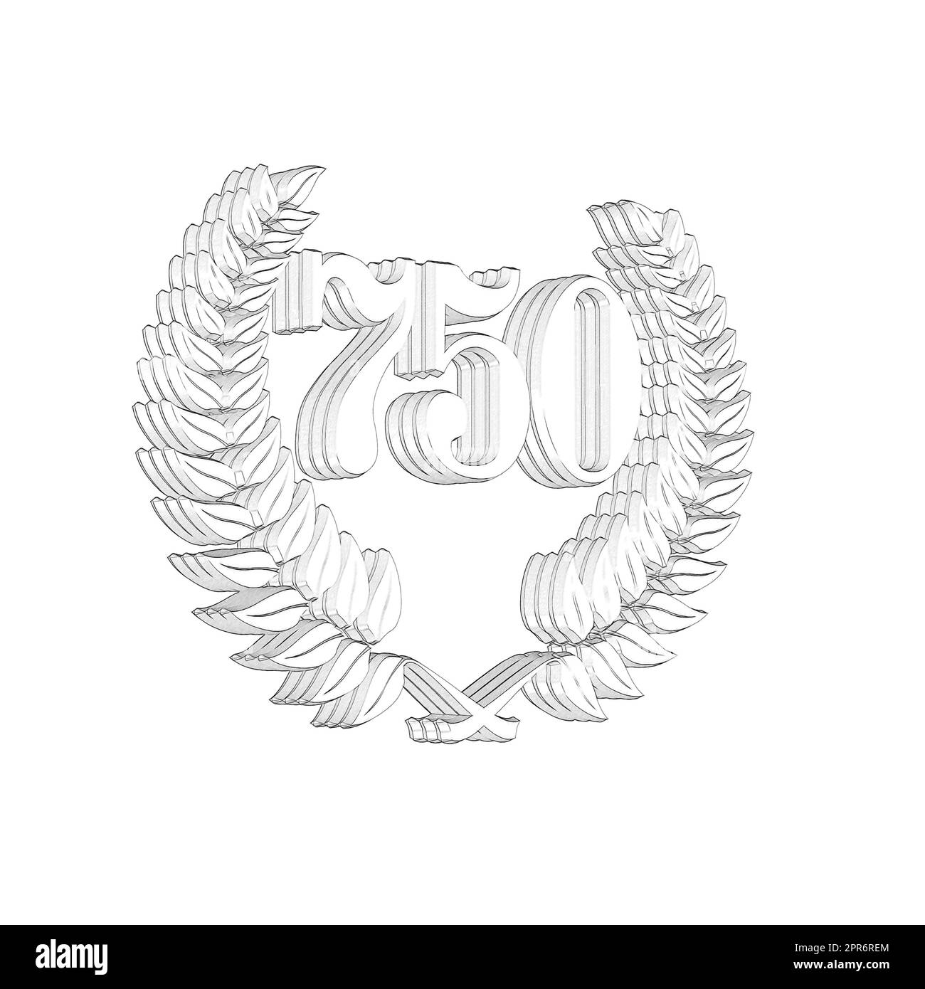 Number 750 with laurel wreath or honor wreath as a 3D-illustration, 3D ...