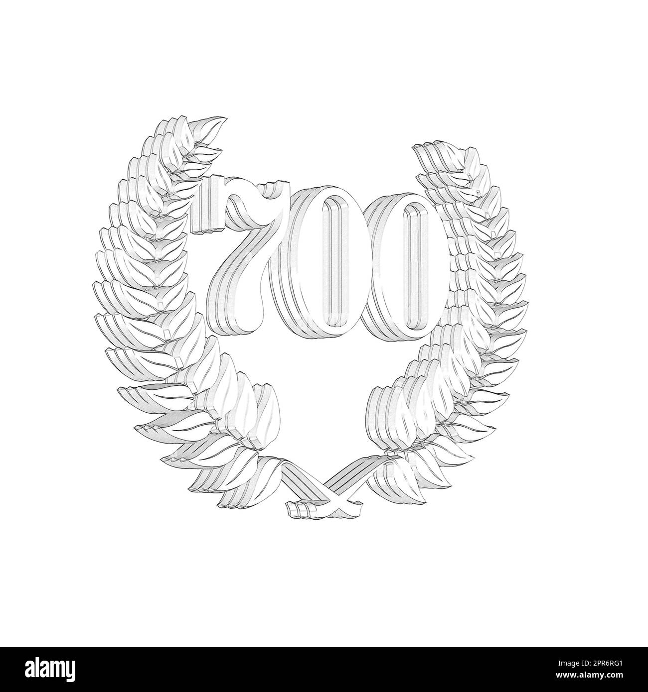 Number 700 with laurel wreath or honor wreath as a 3D-illustration, 3D ...