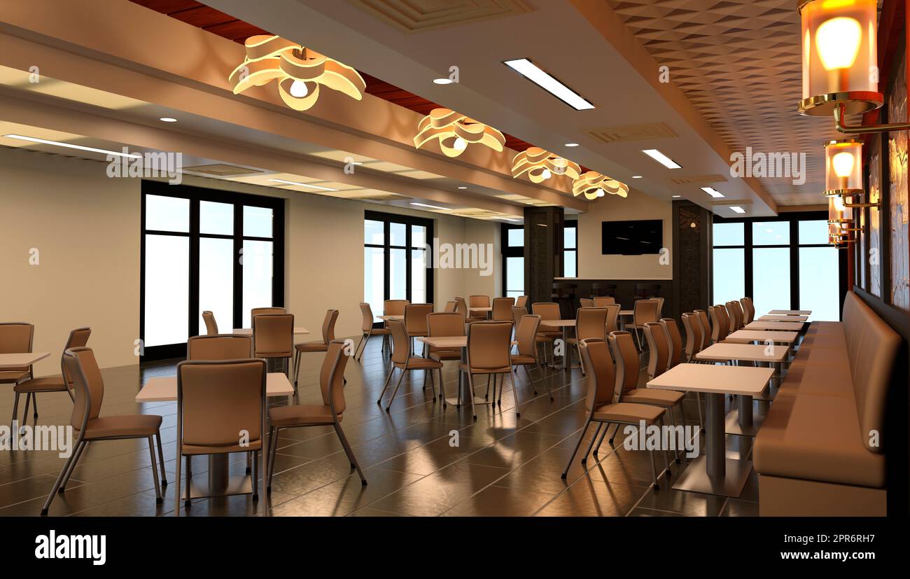 3D rendering of a hotel restaurant interior Stock Photo - Alamy