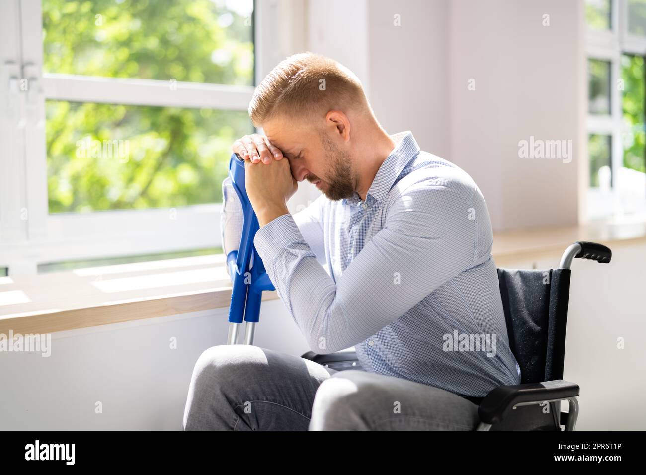 Disabled Man Difficulties. Big Accident Depression Stock Photo - Alamy