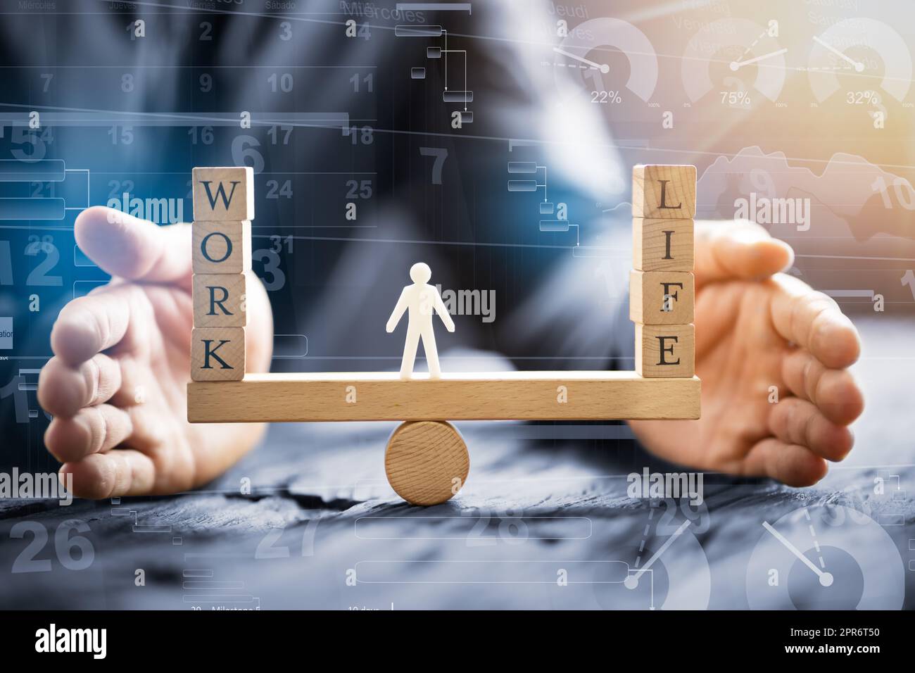 Human Hand Protecting Balance Between Life And Work Stock Photo - Alamy