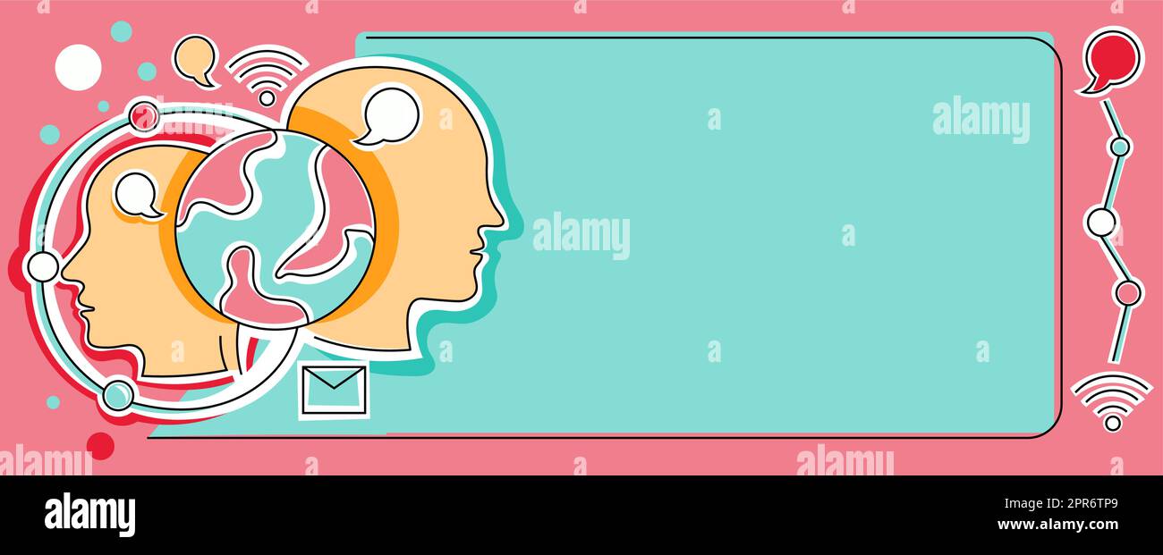 Multiple Heads Conttected Showing World Globe New Technology Ideas ...