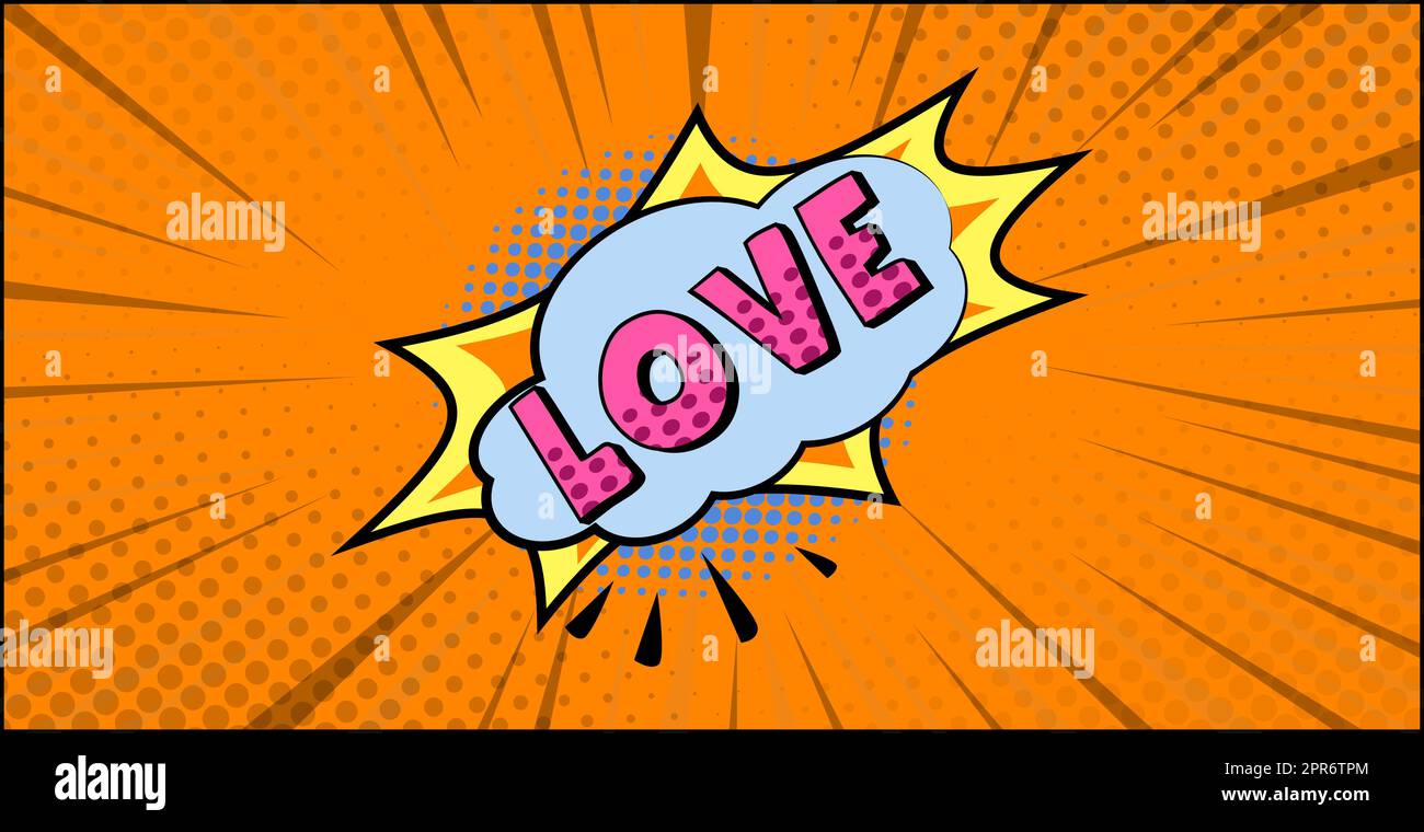 Comic zoom inscription LOVE on a colored background - Vector ...