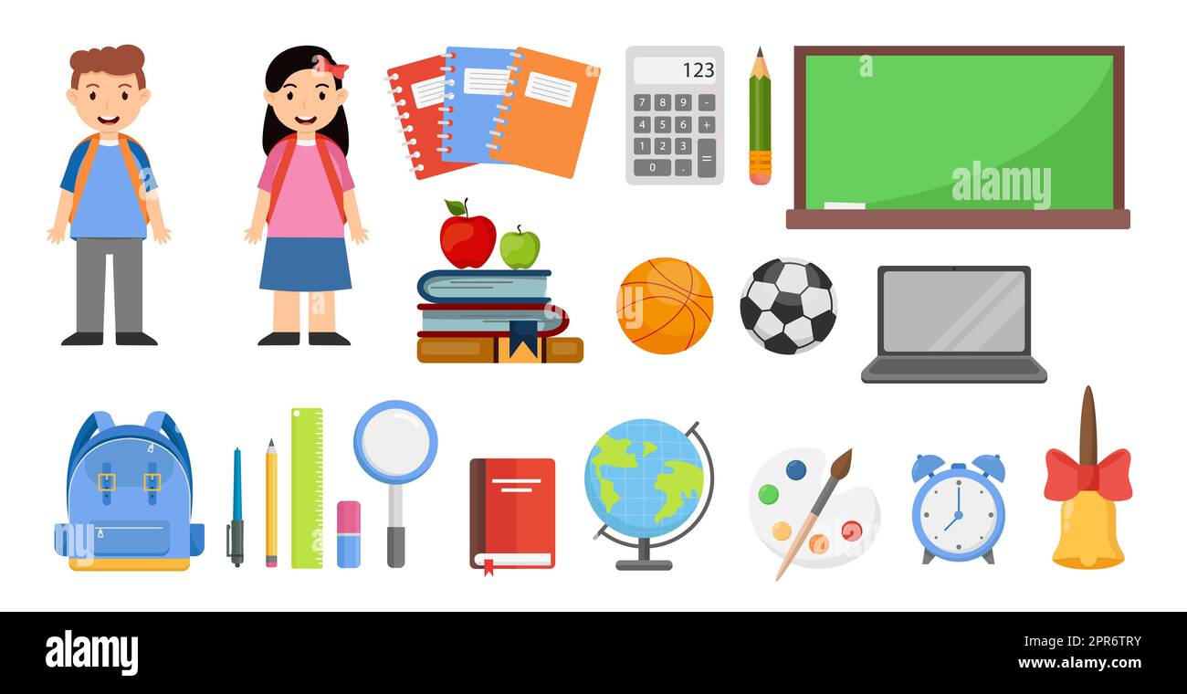Set of many school elements on a white background - Vector illustration ...