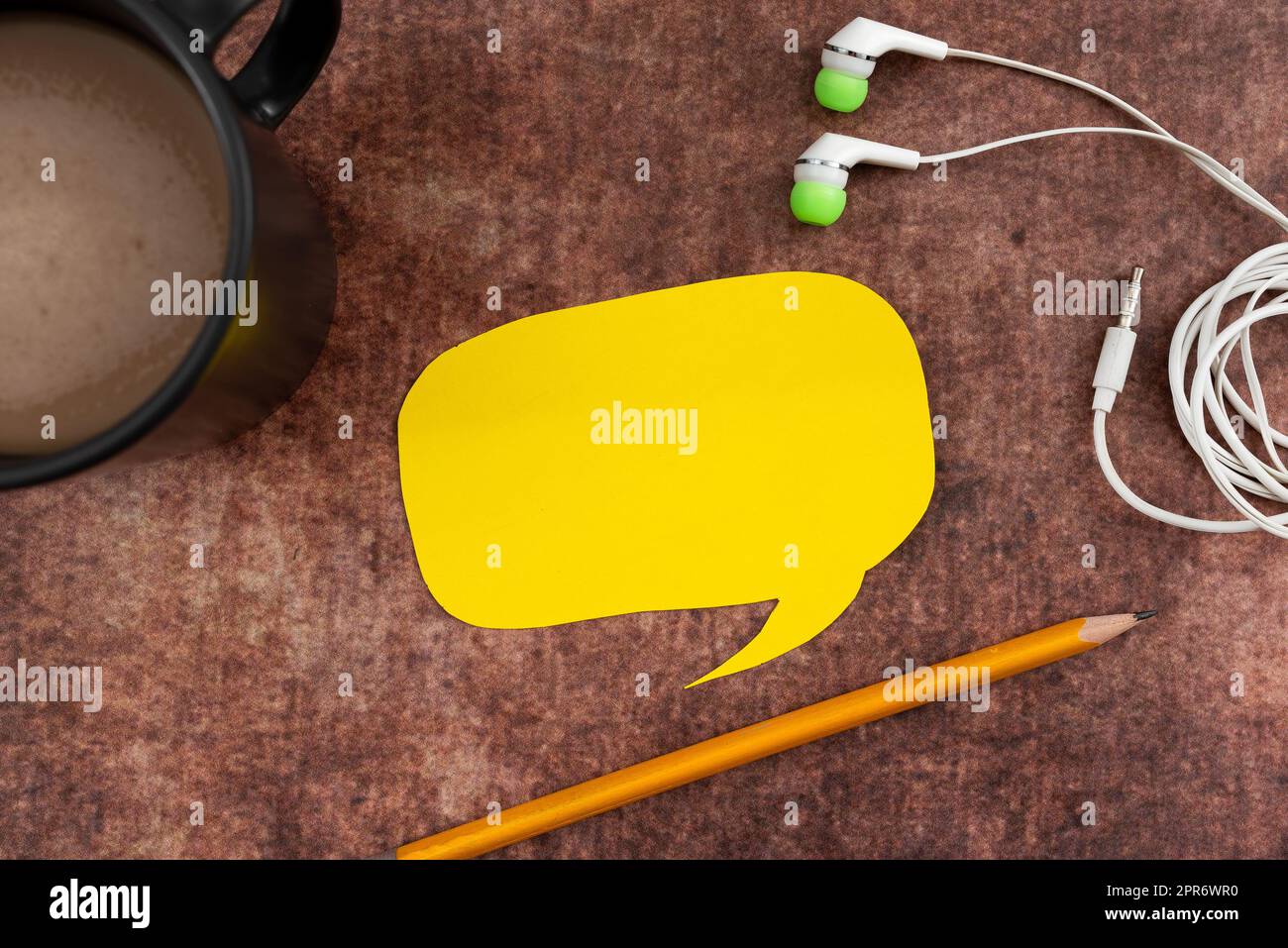 Blank Paper In Thought Bubble Shape With Pencil, Coffee Mug And ...