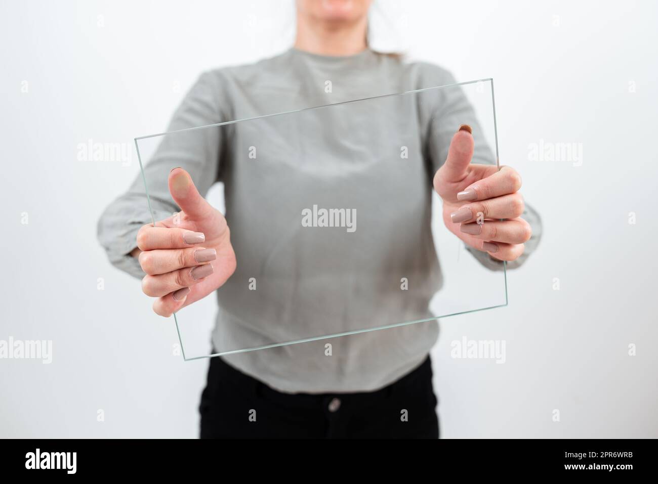 Female Professional Holding Transparent Glass And Displaying Important ...