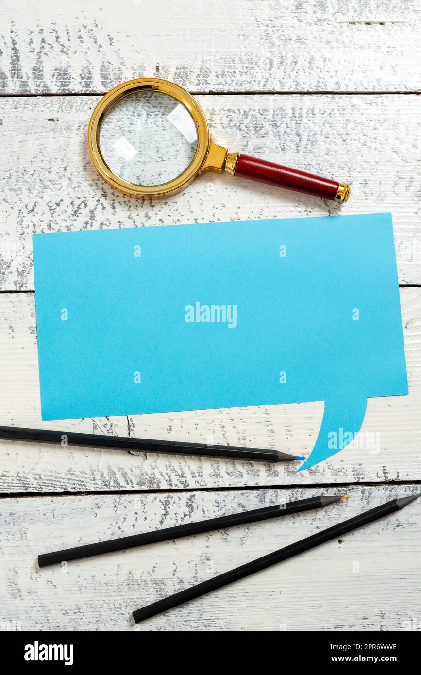 Speech Bubble With Important Messages With Magnifier And Pencils Around ...