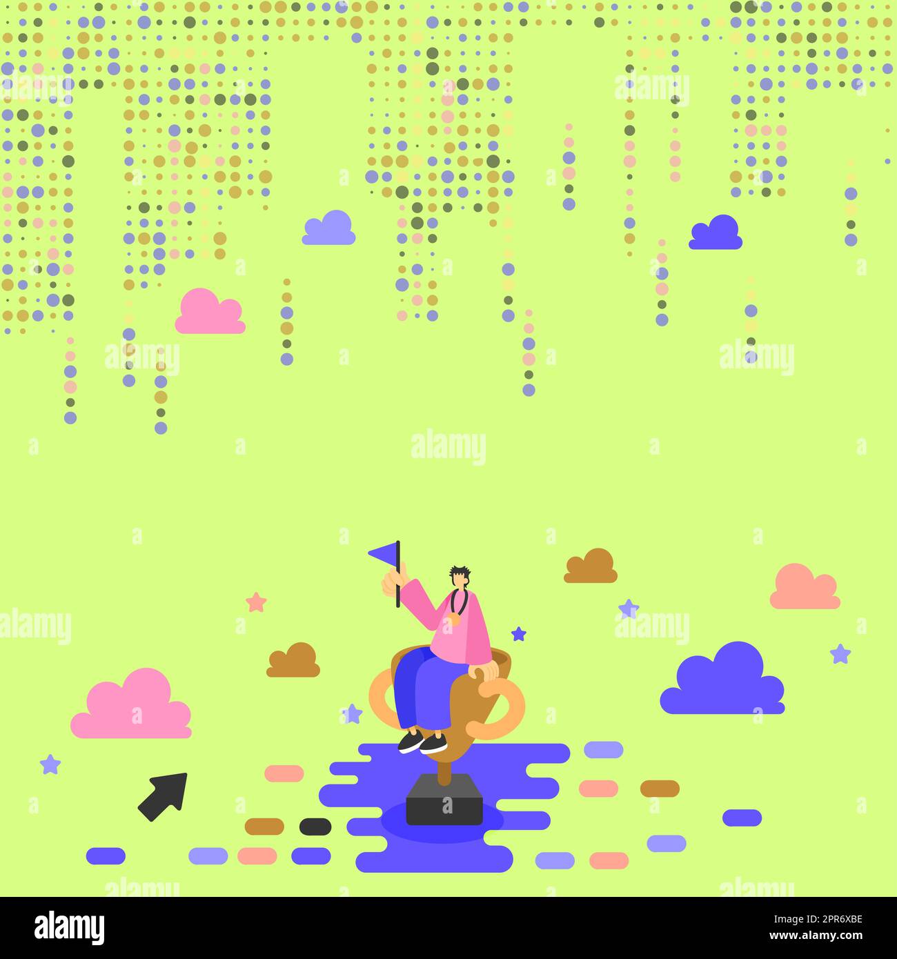 Man Sitting On His Trophy Celebrating Recent Success Over The Clouds ...