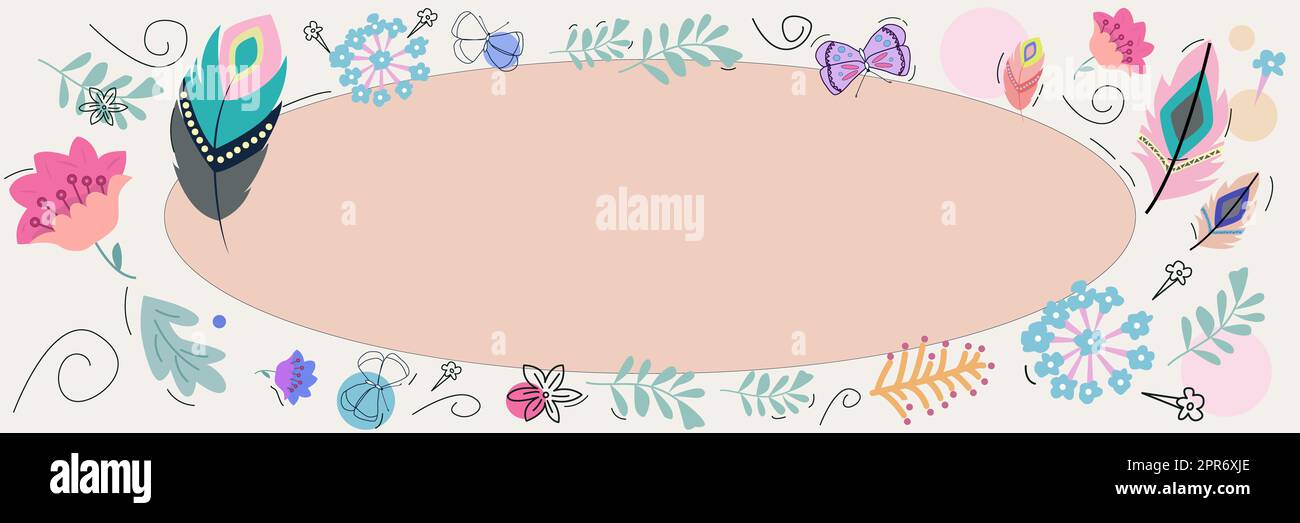 Elipsed Frame With Leaves, Flowers And Butterflies Around And Important ...