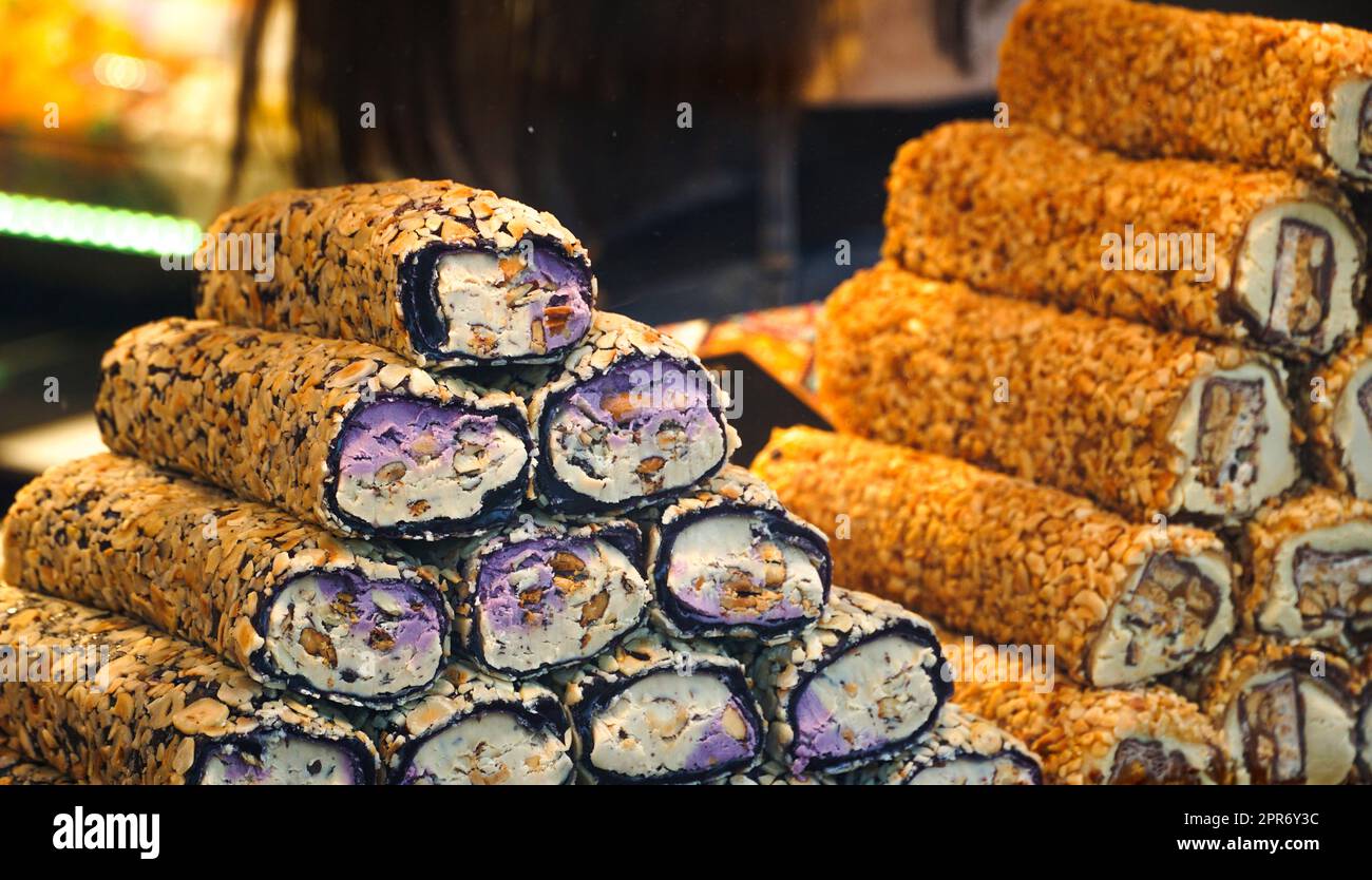 Traditional Turkish Delight on a display for sale Stock Photo - Alamy