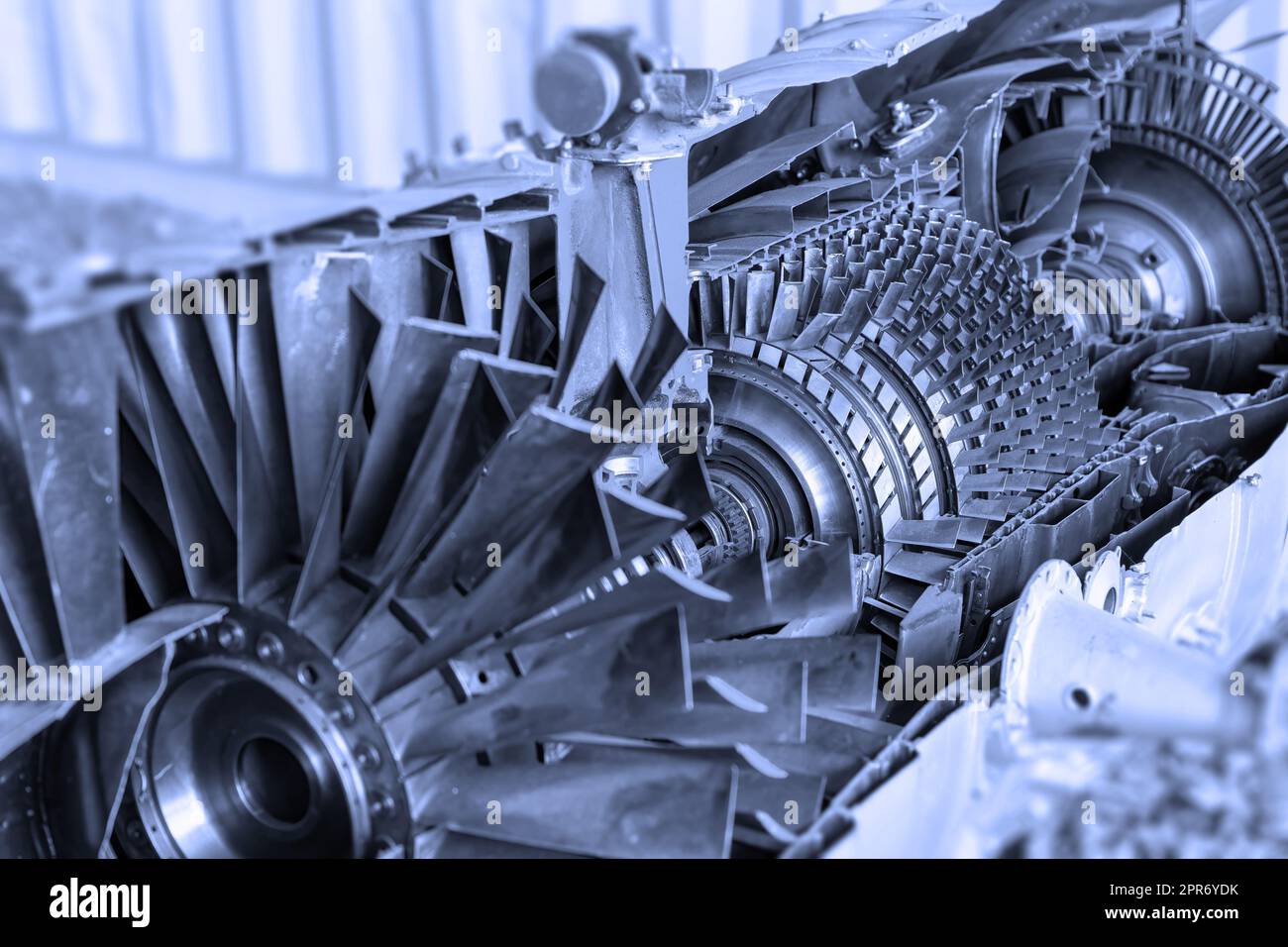 Oblique view of jet engine cross section with a blue tint Stock Photo ...