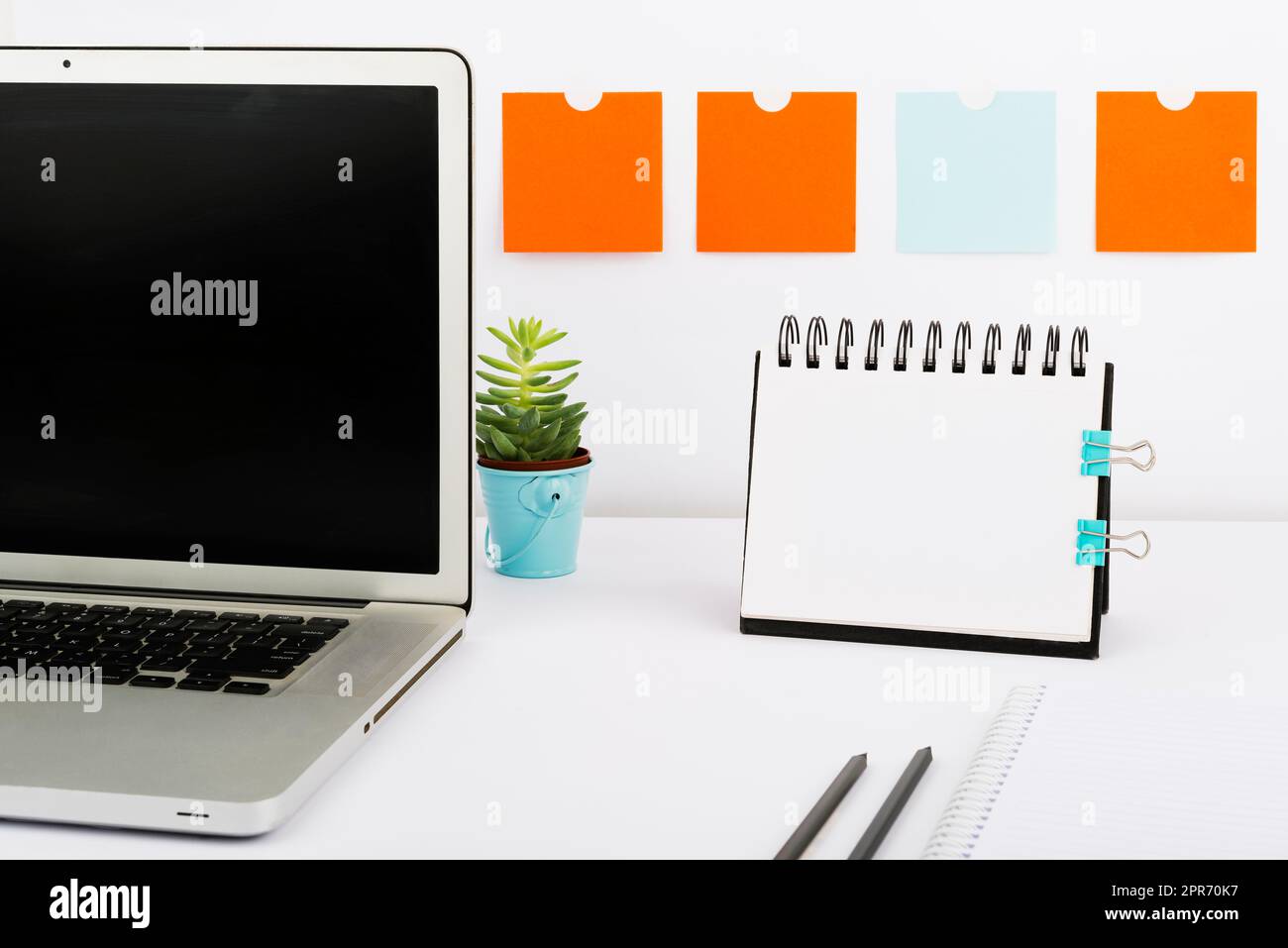 Important Messages On Notebook And Lap Top On Desk With Notes, Pencil ...