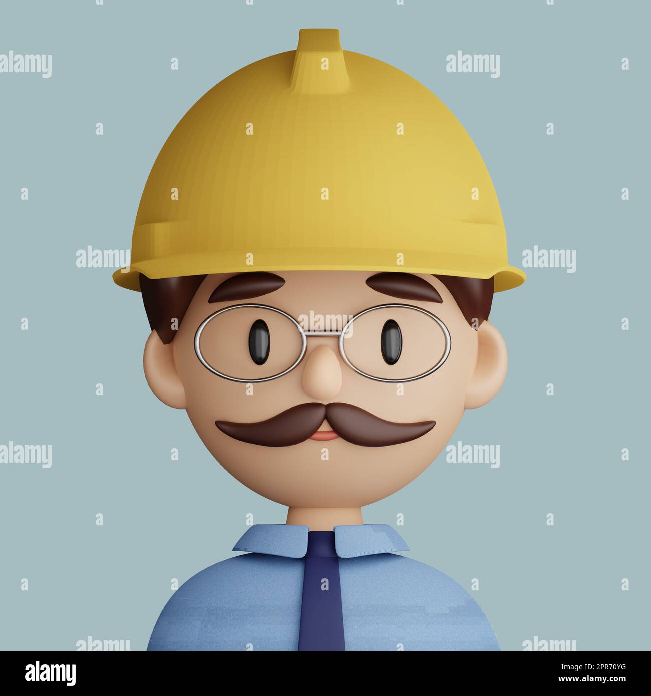 3D illustration of engineer man. Cartoon close up portrait of engineer ...