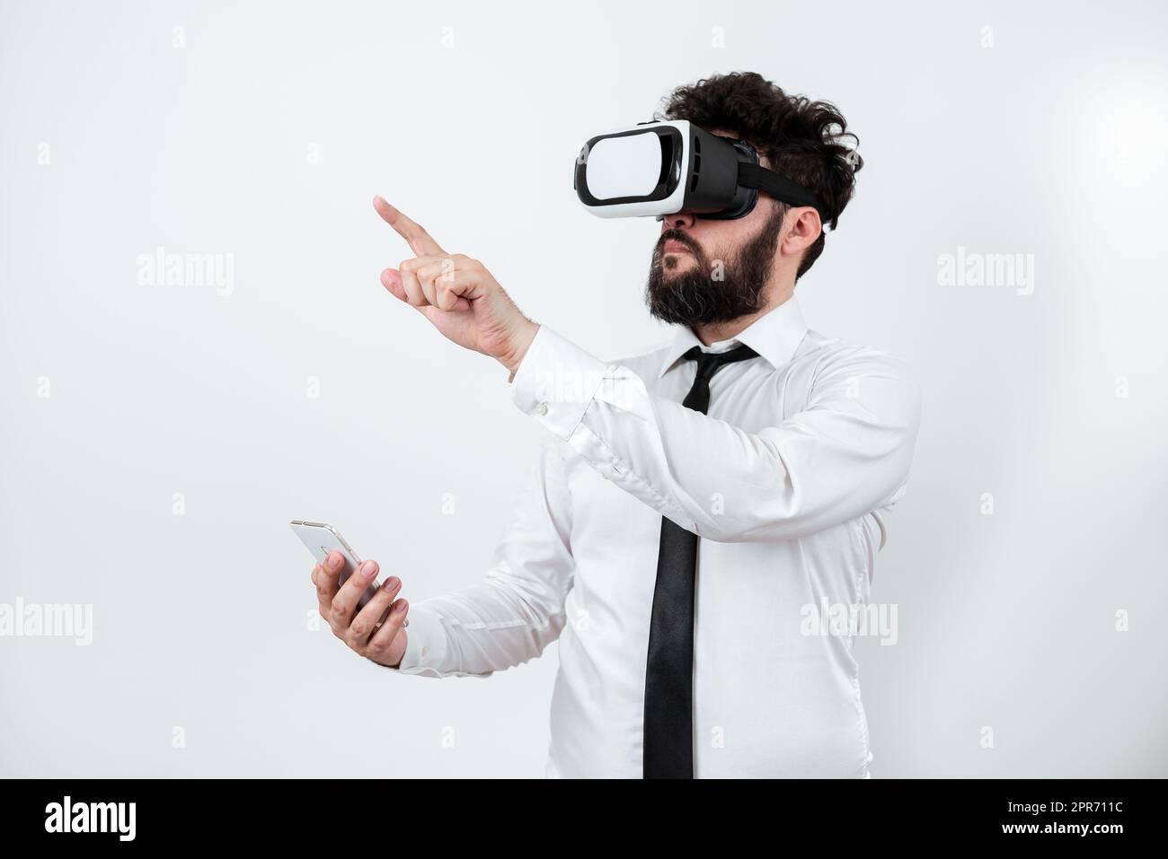 Man Holding Mobile Phone, Wearing Vr Glasses And Pointing On Recent ...