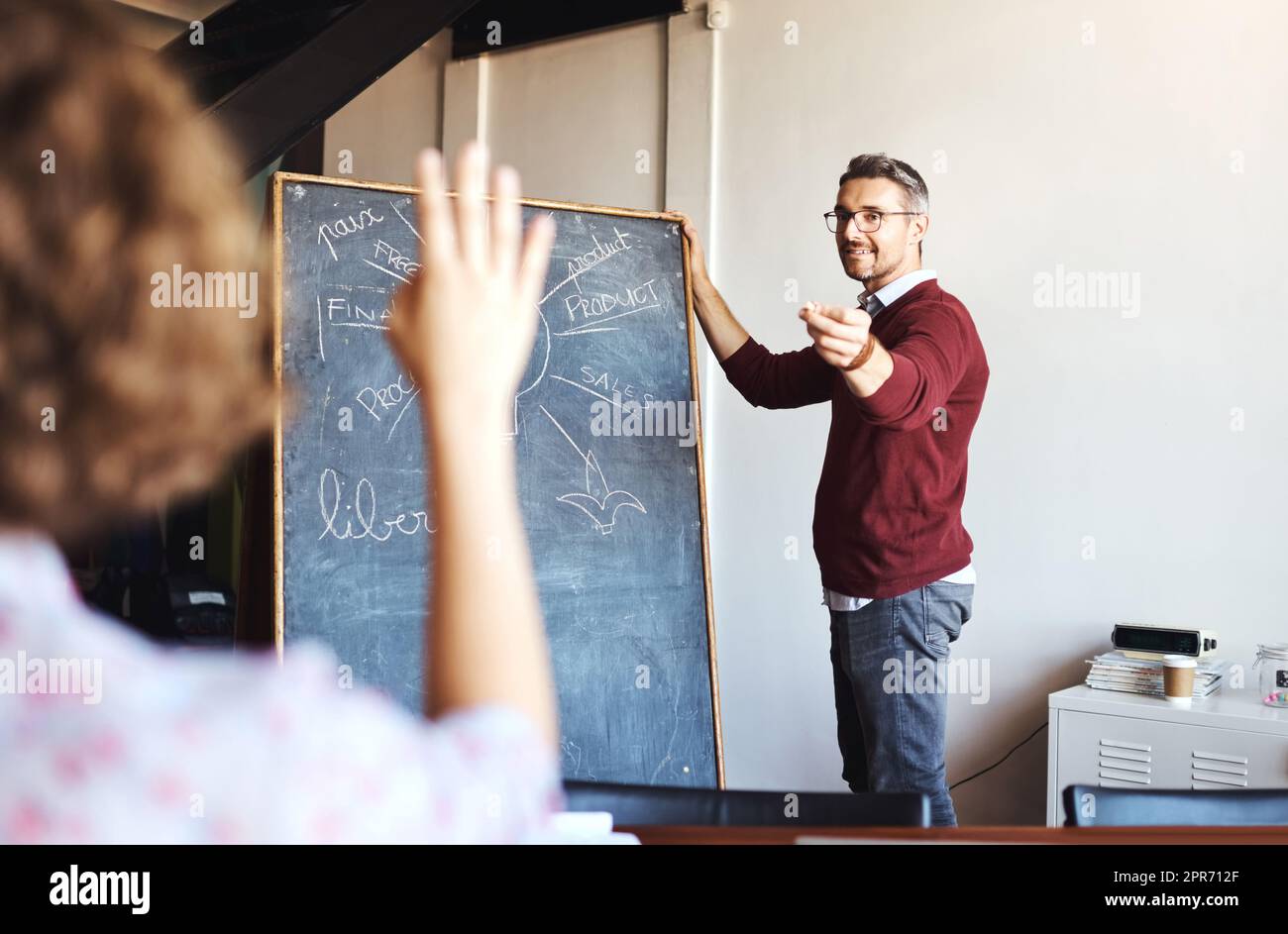 Woman raising hand question hi-res stock photography and images - Alamy