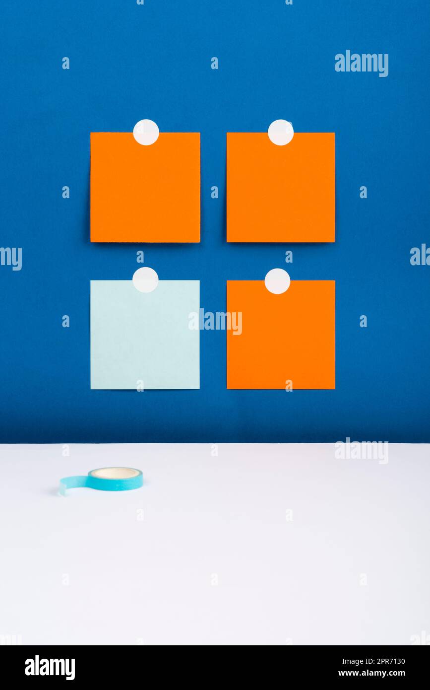 Four Notes Sticked On Wall With Important Messages Above Desk With Tape ...